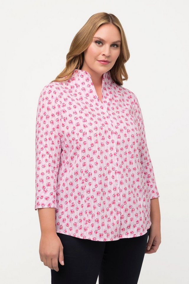 Ulla Popken Longbluse Bluse Blüten Streifen Kelchkragen 34 Arm