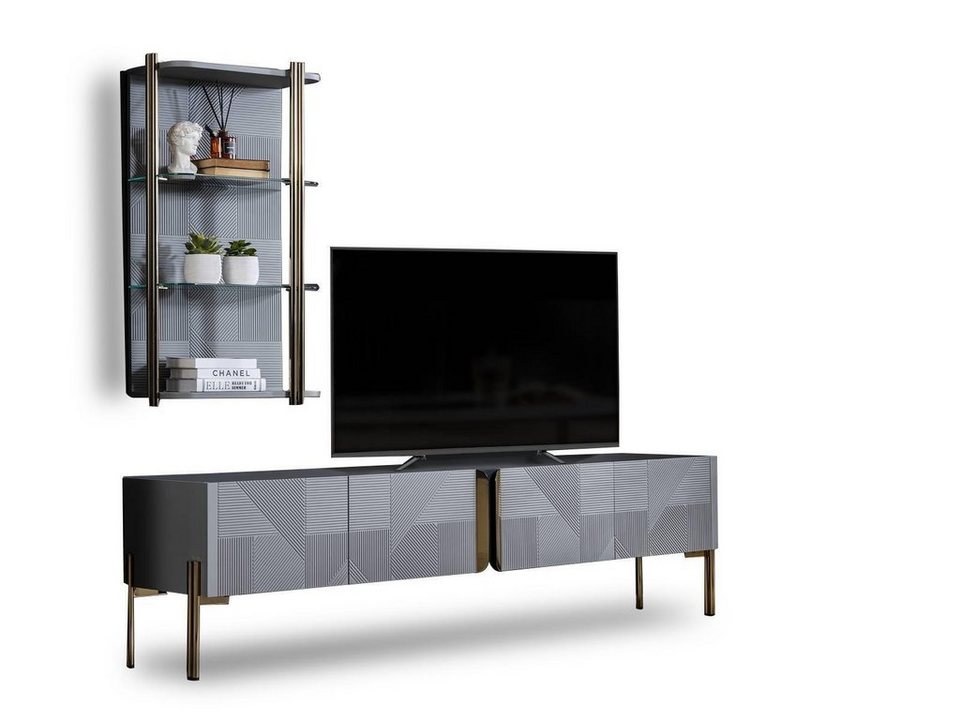Jvmoebel Wohnwand Grauer Wohnzimmer Designer Tv Schrank Luxuriöser