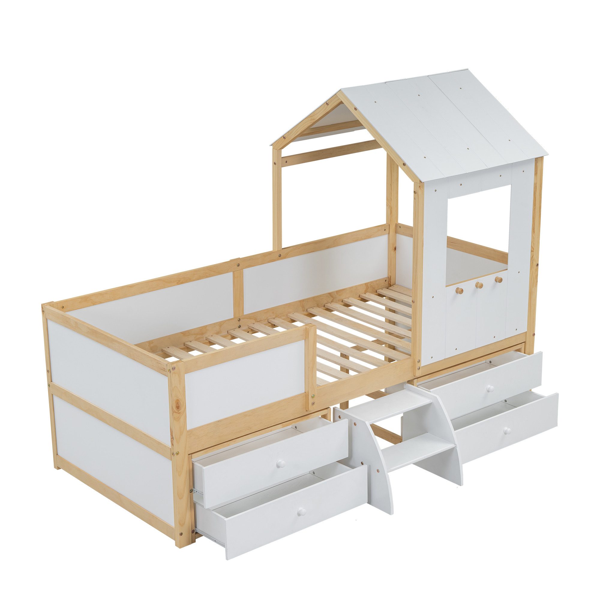 Ideasy Kinderbett Mit 4 Schubladen Und Kleine Treppe Halbhohes Bett