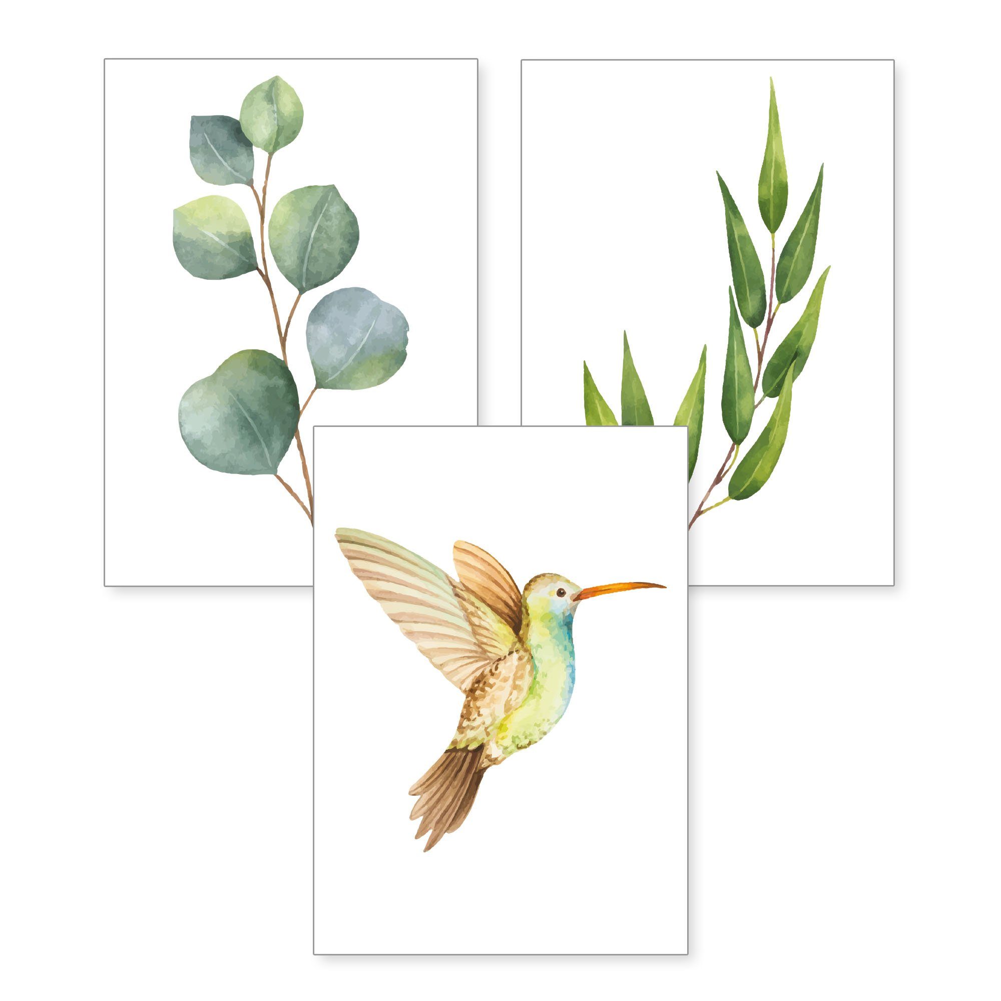 Kreative Feder Poster Natur Vogel Kolibri Pflanze Blätter