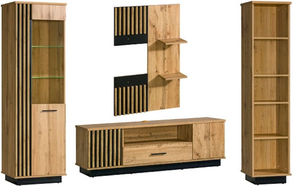 Feldmann Wohnen Wohnwand Lamia 1x Bücherregal1x Vitrine 1x Lowboard