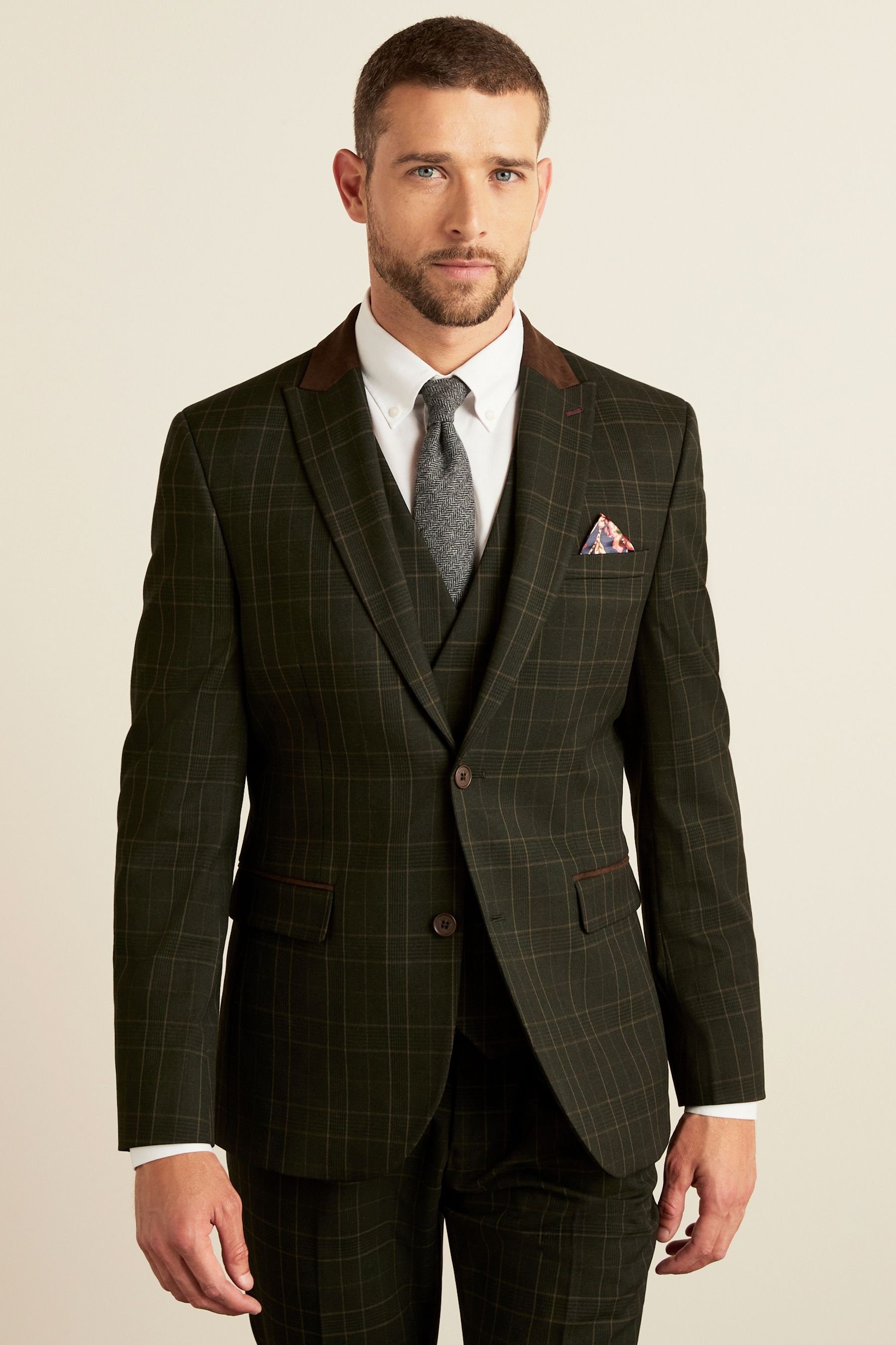 Next Baukastensakko Karierter Anzug Mit Besatz Skinny Fit Jacke 1 Tlg