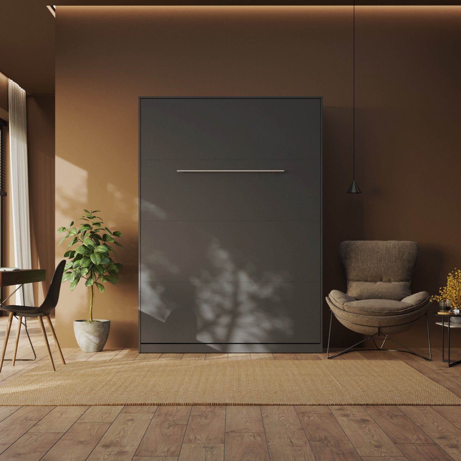 SMARTBett Schrankbett WOHNWAND Schrankbett 140x200 Vertikal mit Regalen (Set, 10-St ...