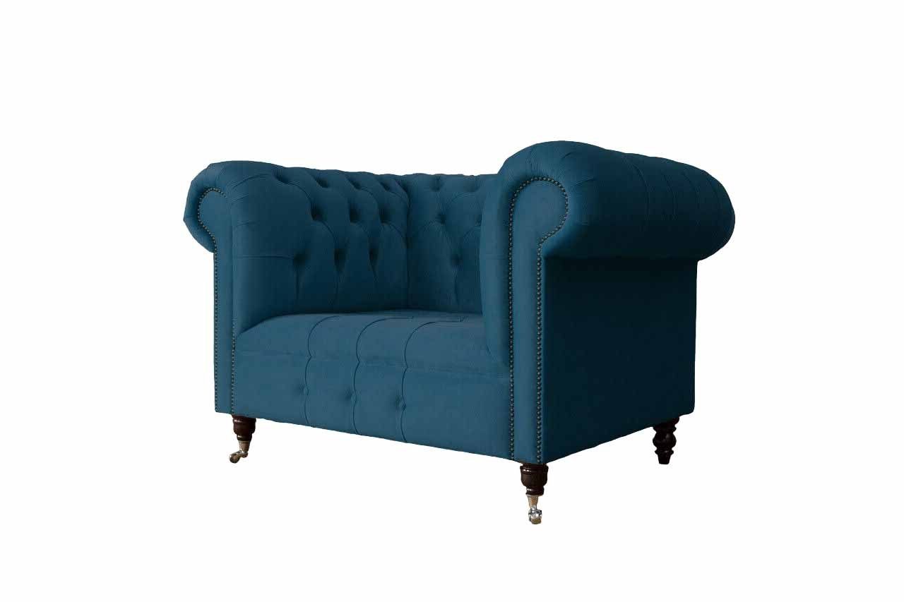 Jvmoebel Chesterfield Sessel Klassischer Dunkelblauer Chesterfield