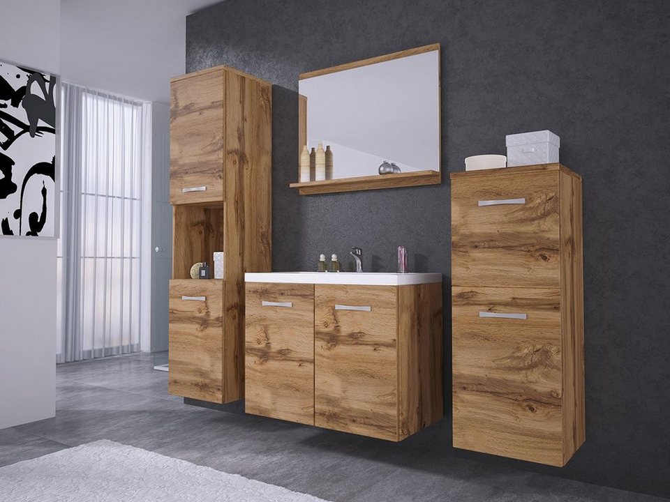 Mirjan24 Badmöbel Set Malo 5er Set Waschbeckenschrank Hochschrank