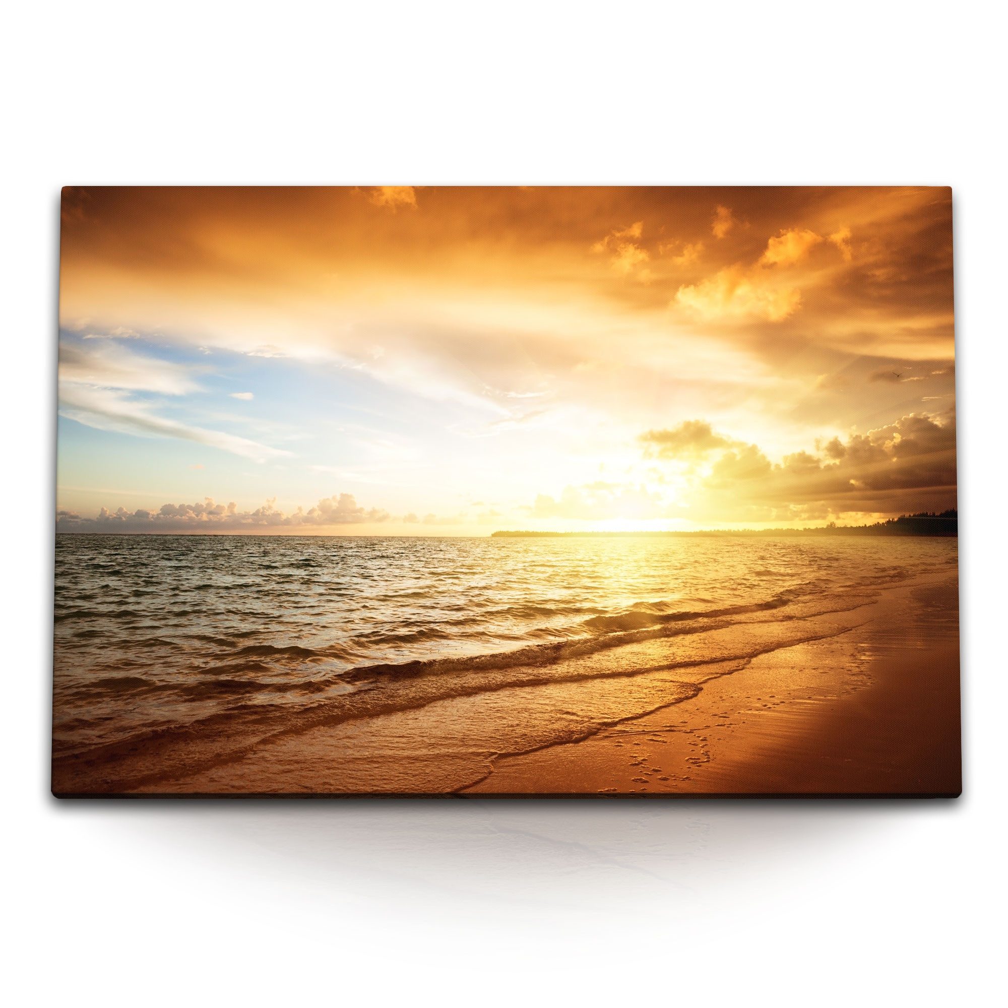 Sinus Art Leinwandbild 120x80cm Wandbild auf Leinwand Strand Meer Horizont Sonnenuntergang Ab ...