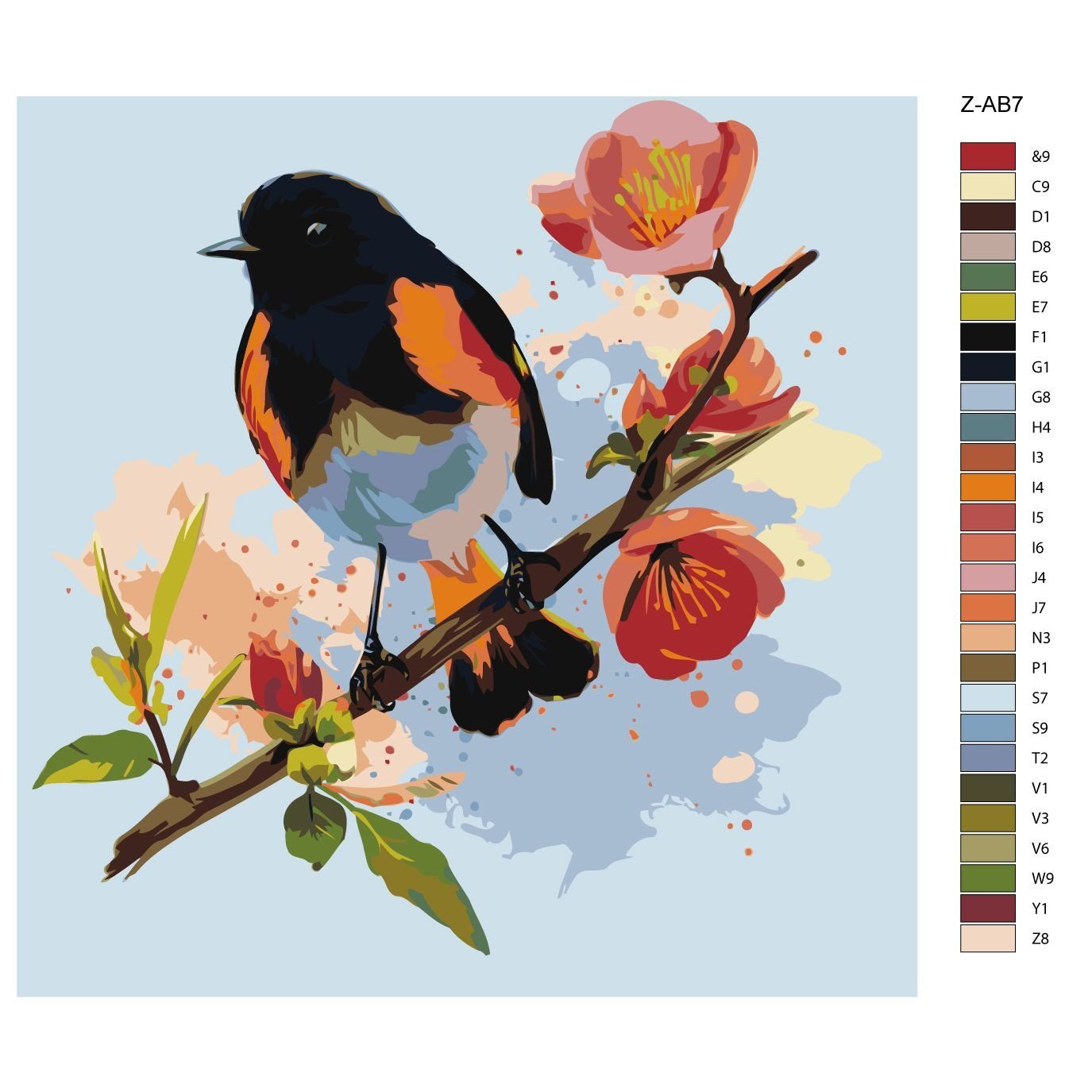 Marussia Kreativset Malen nach Zahlen "Vogel auf Ast", 40x40cm, Z-AB7, (embroidery kit)