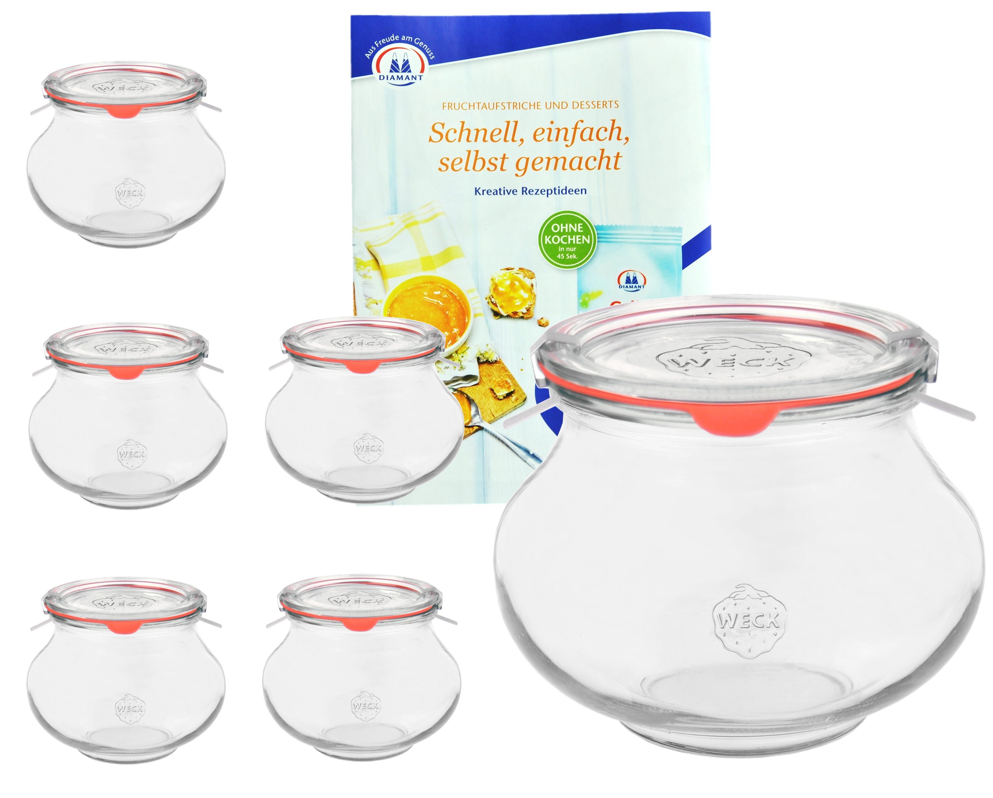 MamboCat Einmachglas 6er Set Weck Gläser 220ml Sturzgläser + Deckeln Einkochringe Klammer, Glas ...