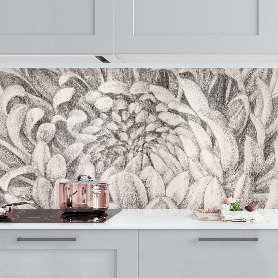 Bilderdepot24 Küchenrückwand Beige Dekor Blumen Vintage Botanische