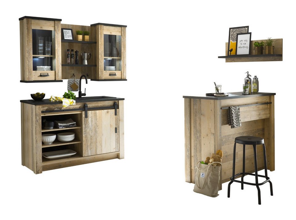 Furndesign Küchenbuffet Stove Küche In Used Wood Und Anthrazit Set 6