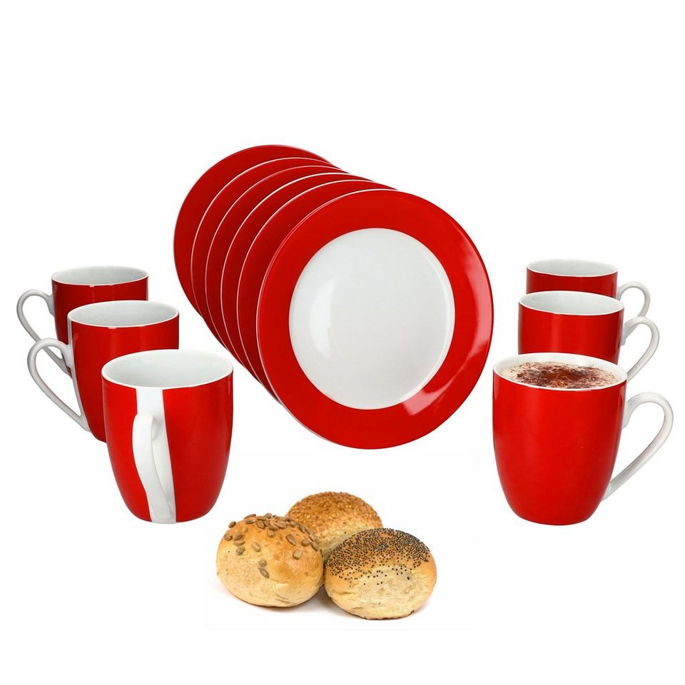 Mambocat Frühstücks Geschirrset 12tlg Frühstücksset Variant Rot