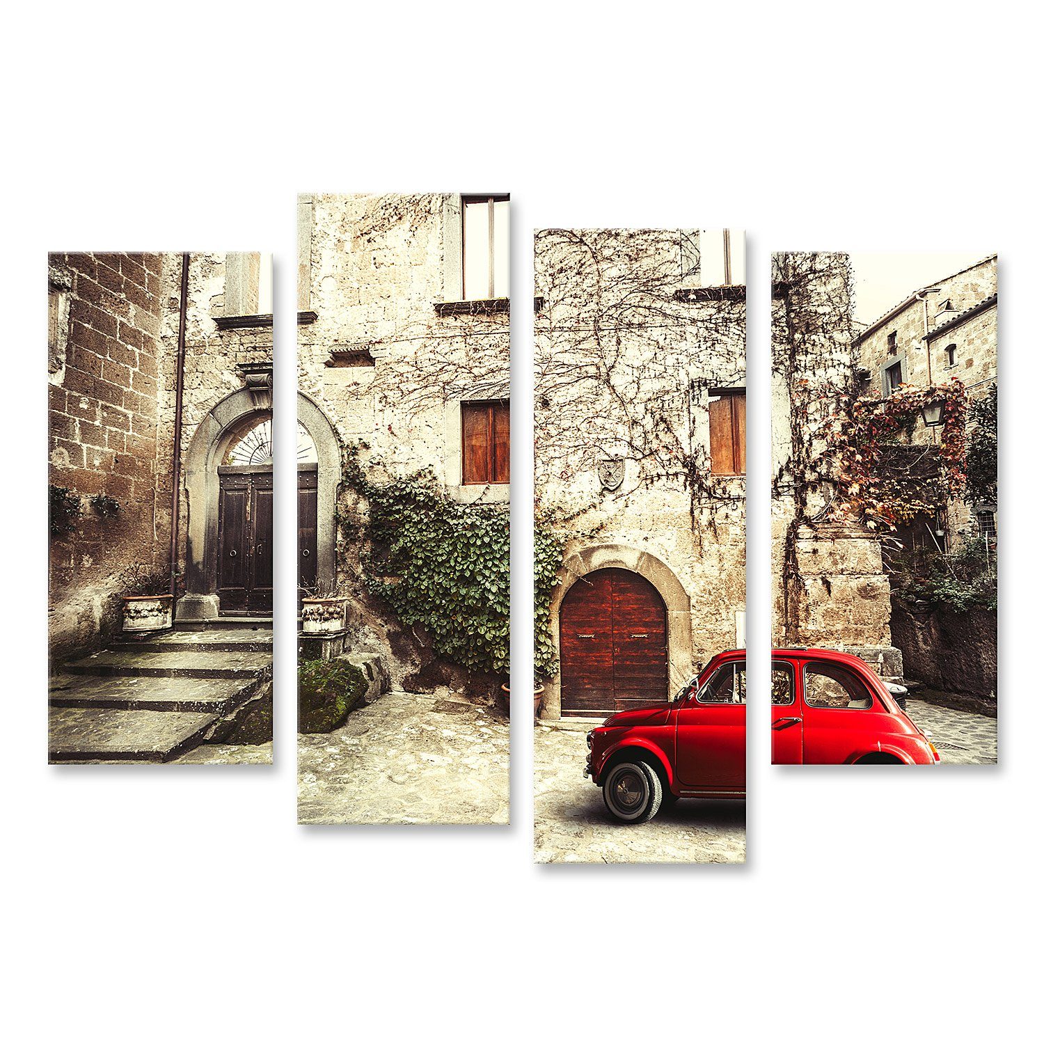 islandburner Leinwandbild »Bild auf Leinwand Alte Vintage Italienische Szene Fiat 500 Wandbild ...