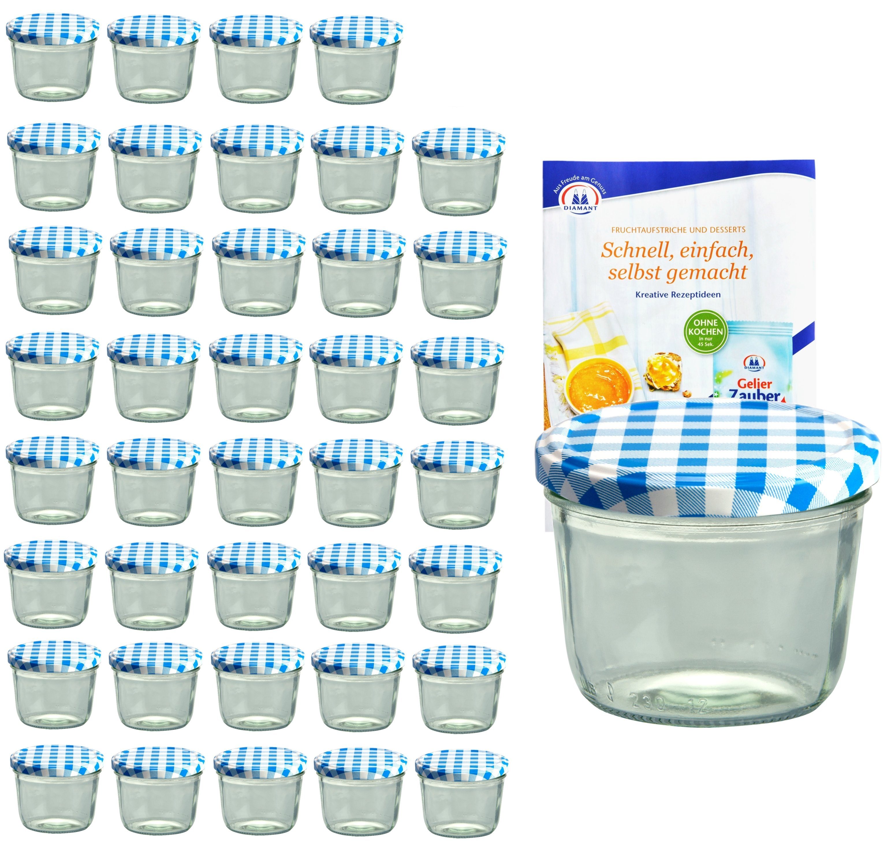 Mambocat Einmachglas 40er Set Sturzglas 230 Ml Mit Blau Kariertem