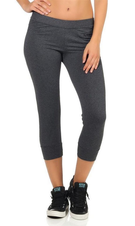 Elomoda Jogginghose Damen Jogginhose 3 4 Sport Hose Baumwolle Mit