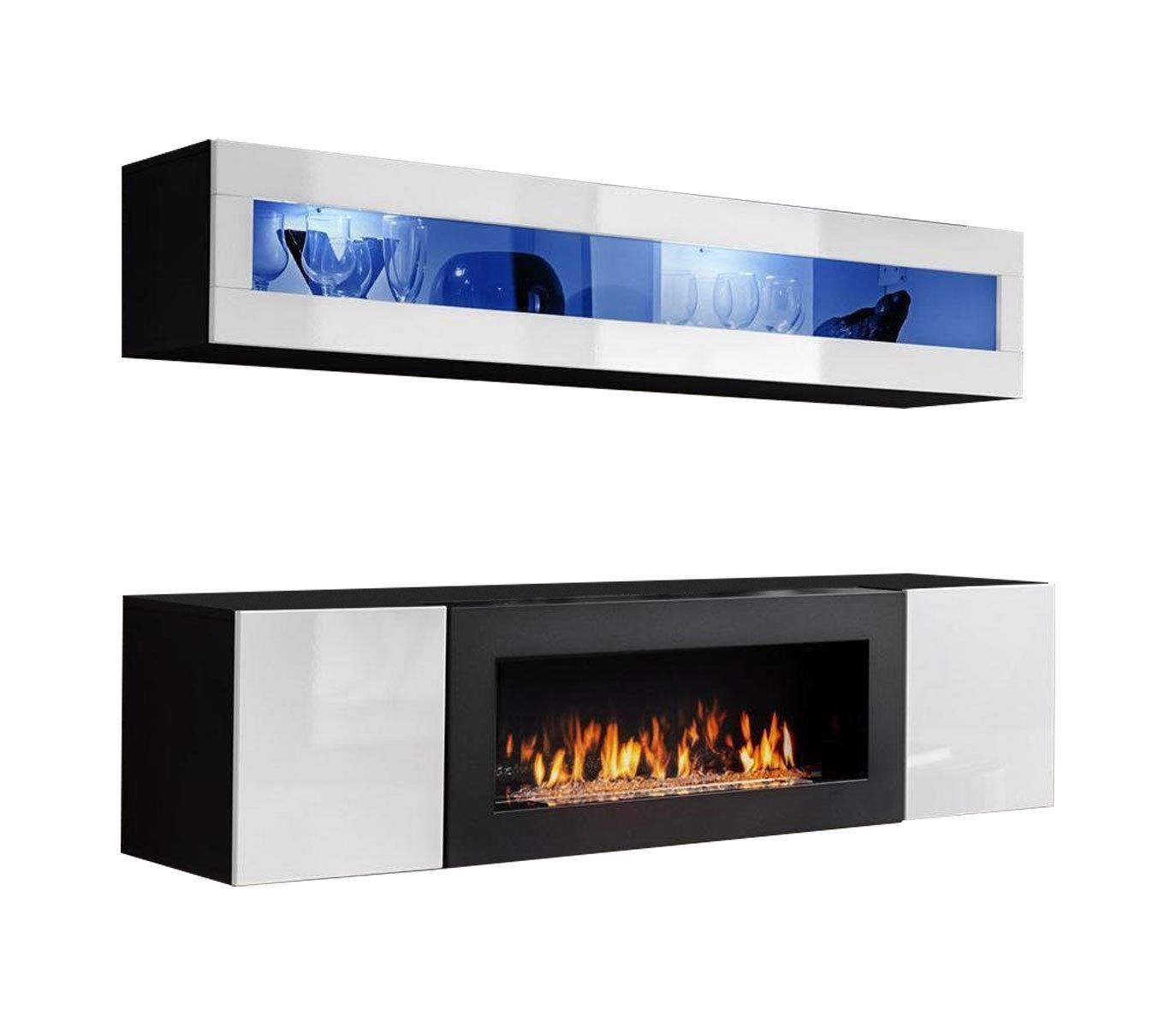 Jvmoebel Wohnzimmer Set Wohnwand Set 2tlg Sideboard Mit Kamin Schrank