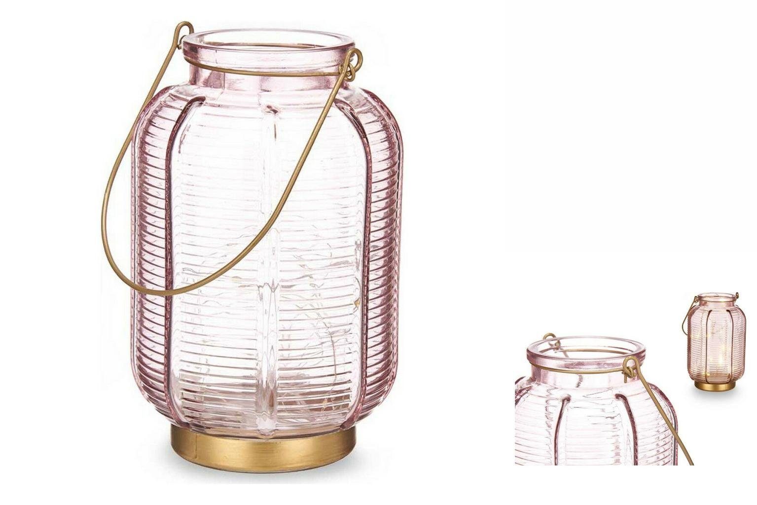 T Decor Windlicht Led Laterne Streifen Rosa Golden Glas 135 X 22 X