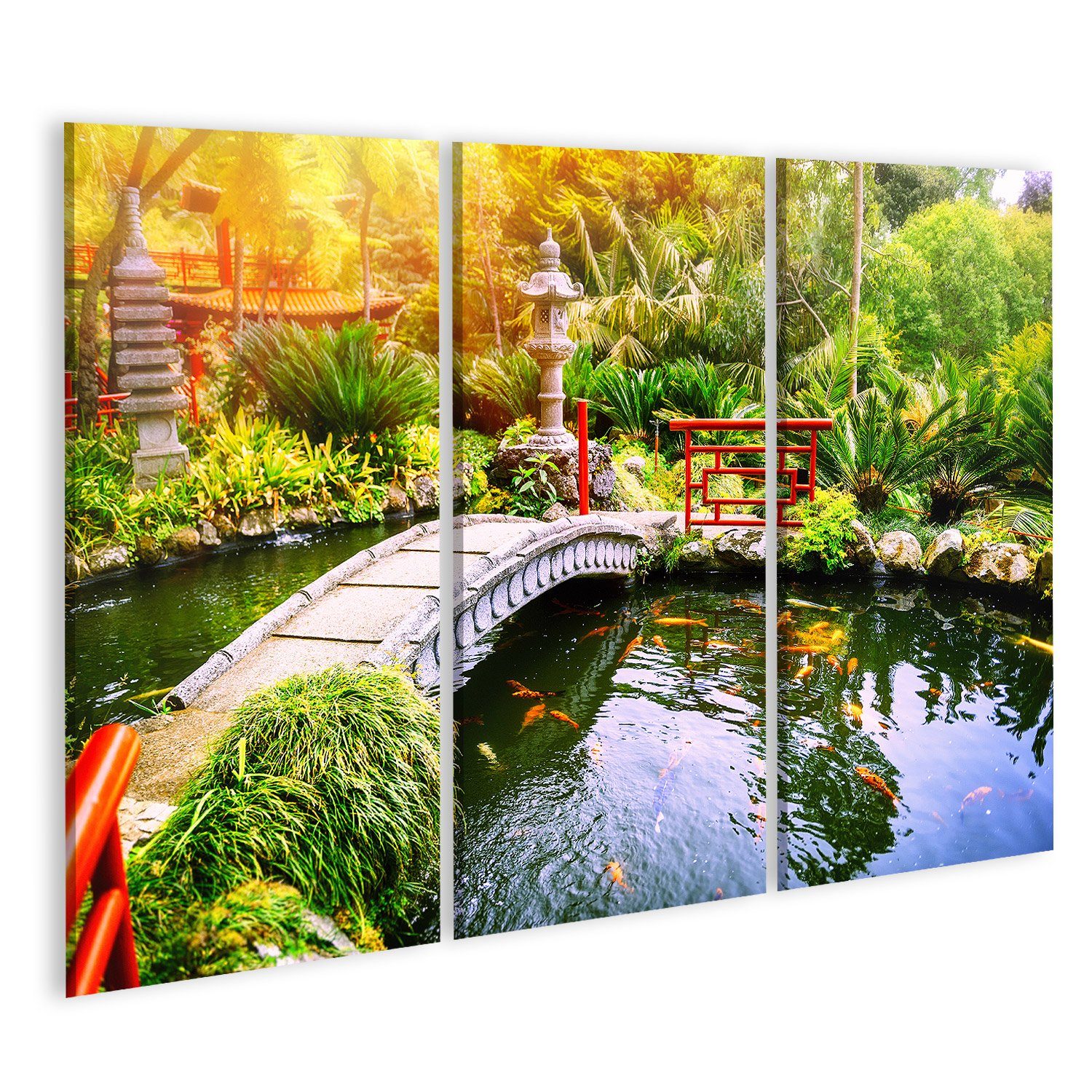 islandburner Leinwandbild »Bild auf Leinwand Japanischer Garten Mit Koi Fische Im Teich ...