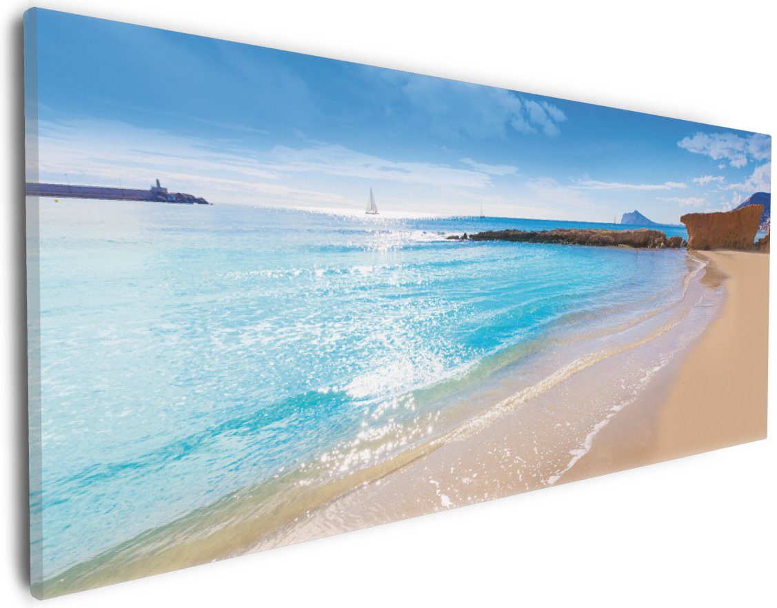 Wallario Leinwandbild Traumstrand Unter Blauem Himmel In