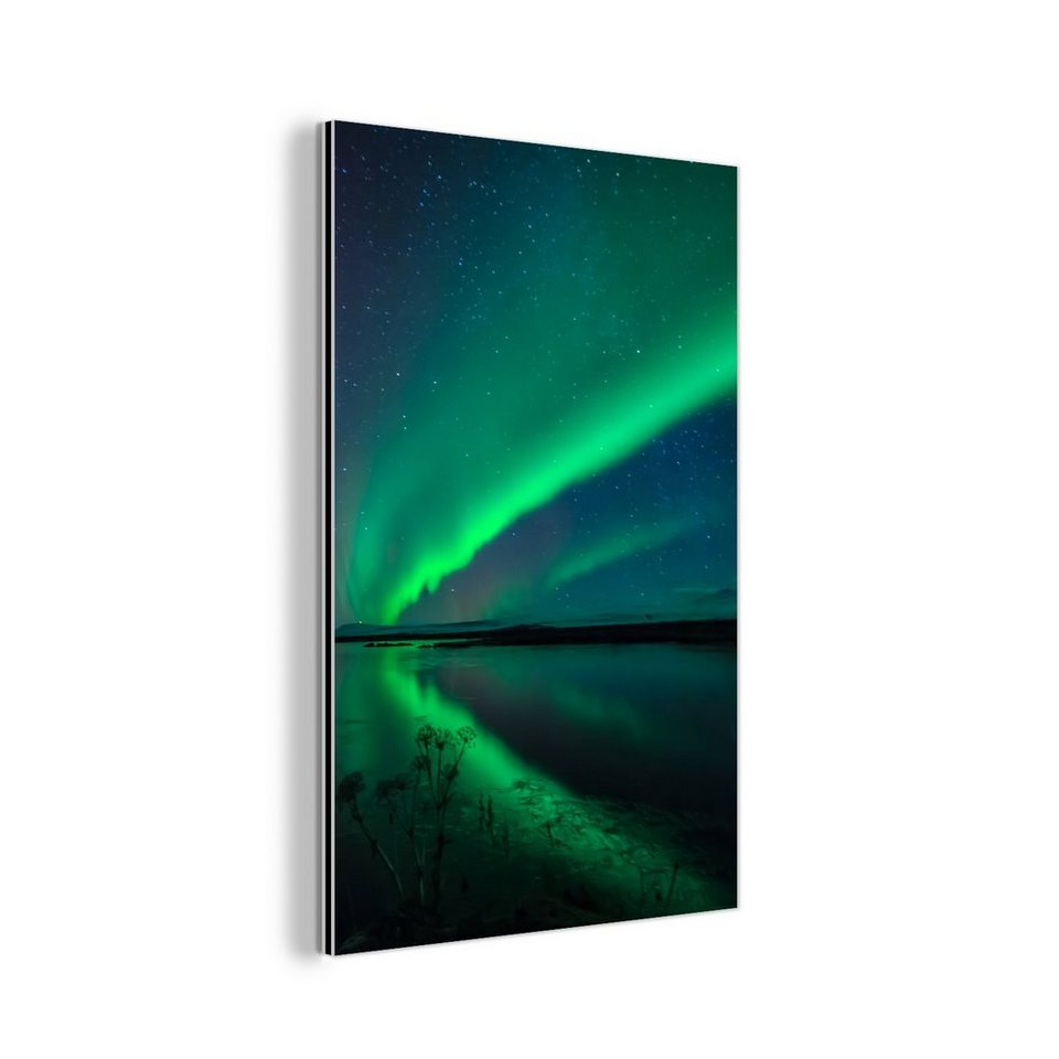 Muchowow Metallbild Nordlicht Island Sternenhimmel Grün Wasser