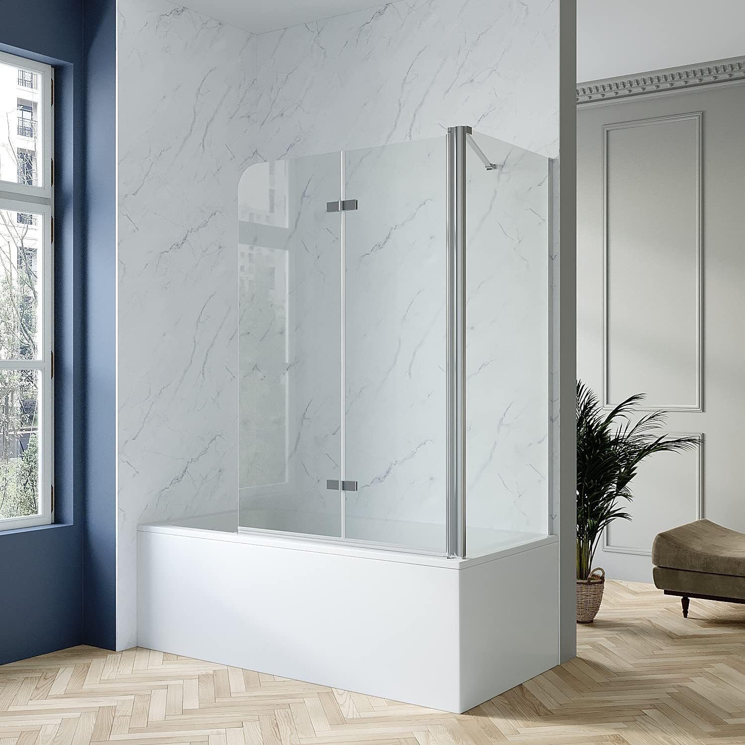 Aquabatos Badewannenfaltwand Glas Mit Seitenwand Duschtrennwand Für