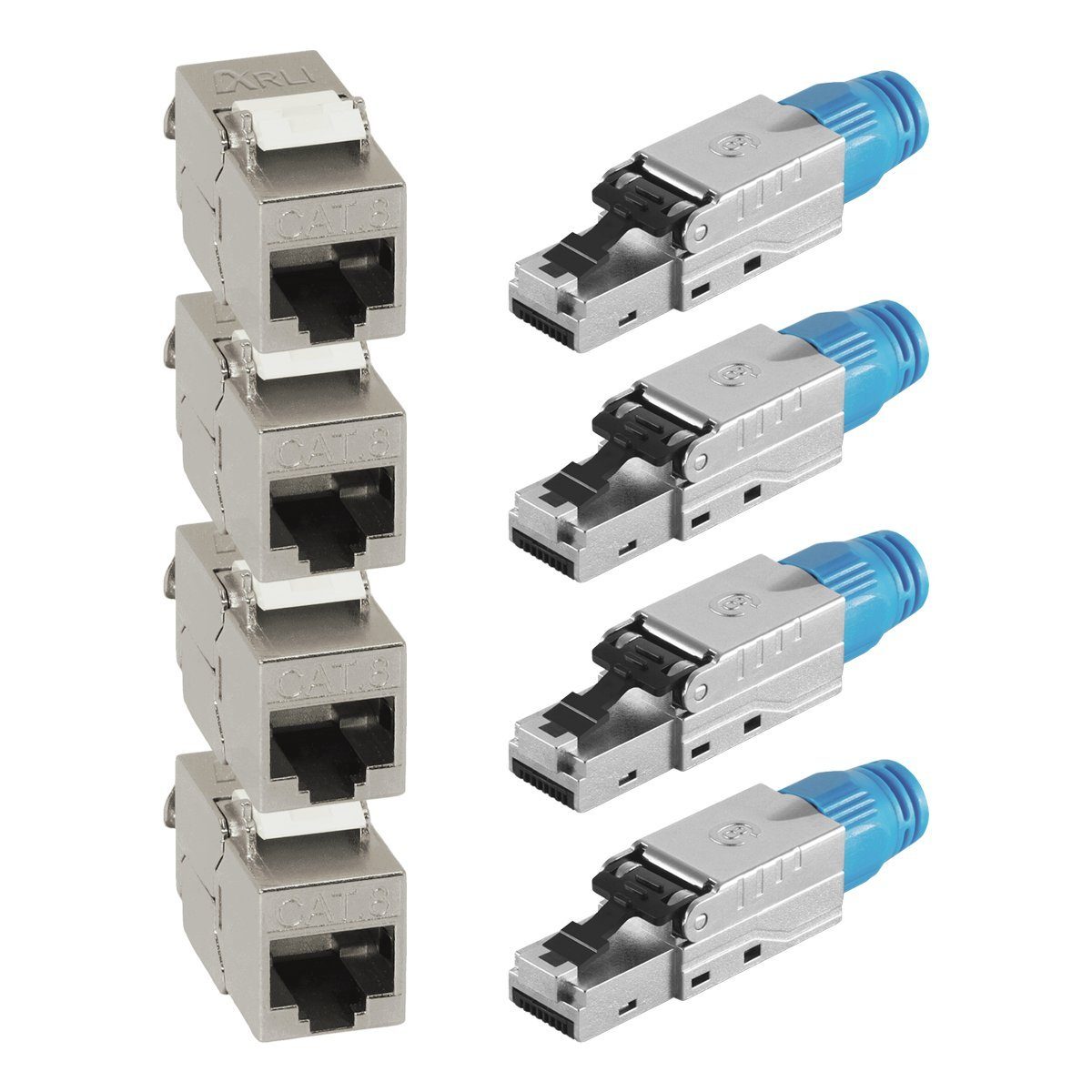 ARLI 4x Cat8.1 Netzwerkstecker RJ45 Stecker + 4x Keystone Modul geschirmt Netzwerk-Adapter zu ...