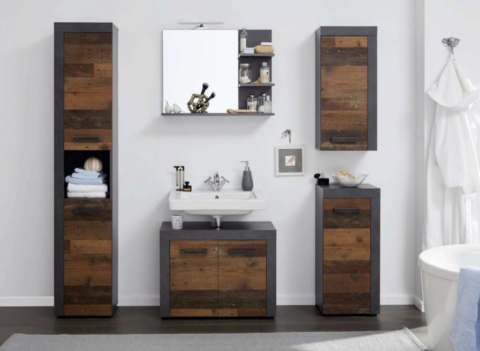 Stylefy Badezimmer Set Liona Dunkelbraun Grau