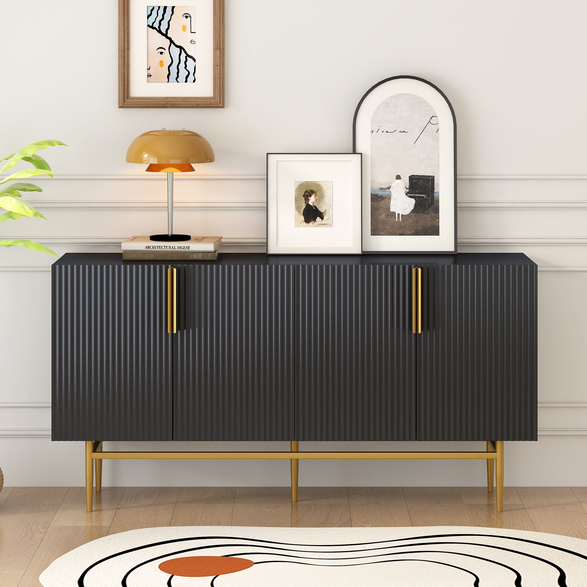 Merax Sideboard, mit 4 Türen und Metallsockel, Buffet Scandi, verstellbare Einlegeböden, für das ...