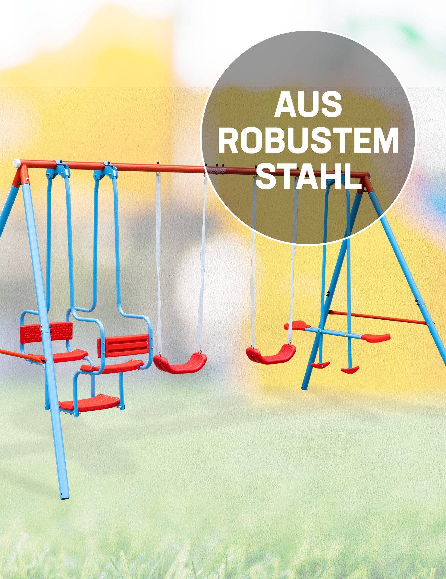 MUWO Schaukelkombination Spielgerüst mit 2 Schaukeln, Schaukelwippe, Gondel, Großes Spielgerüst ...