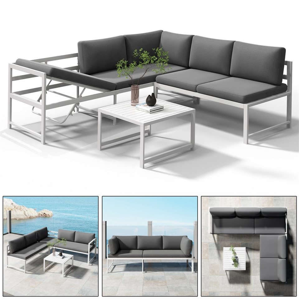 Melko Gartenlounge Set Ecksofa Liegefunktion Aluminium Sitzgruppe