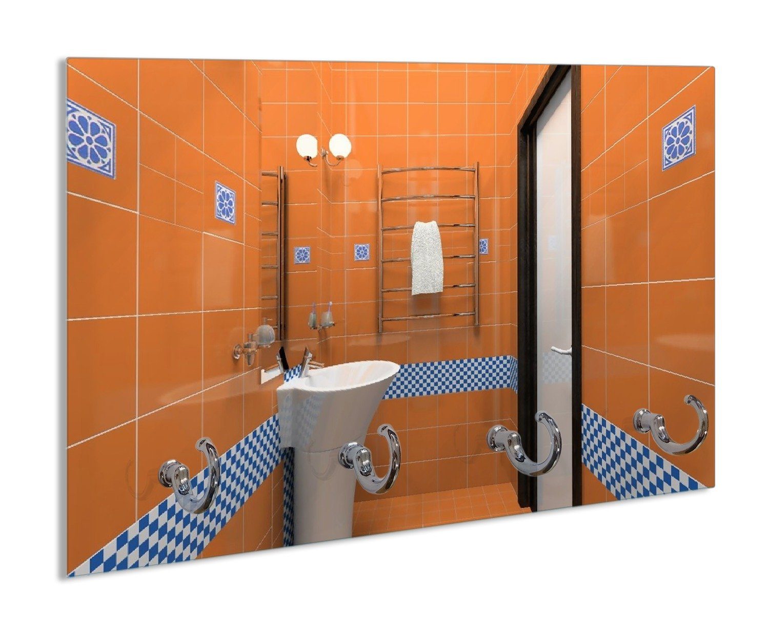 Wallario Schlüsselbrett Modernes Badezimmer In Orange Mit Blauen
