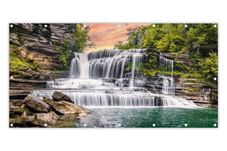Muchowow Balkonsichtschutz Wasserfall Wasser Steine Pflanzen