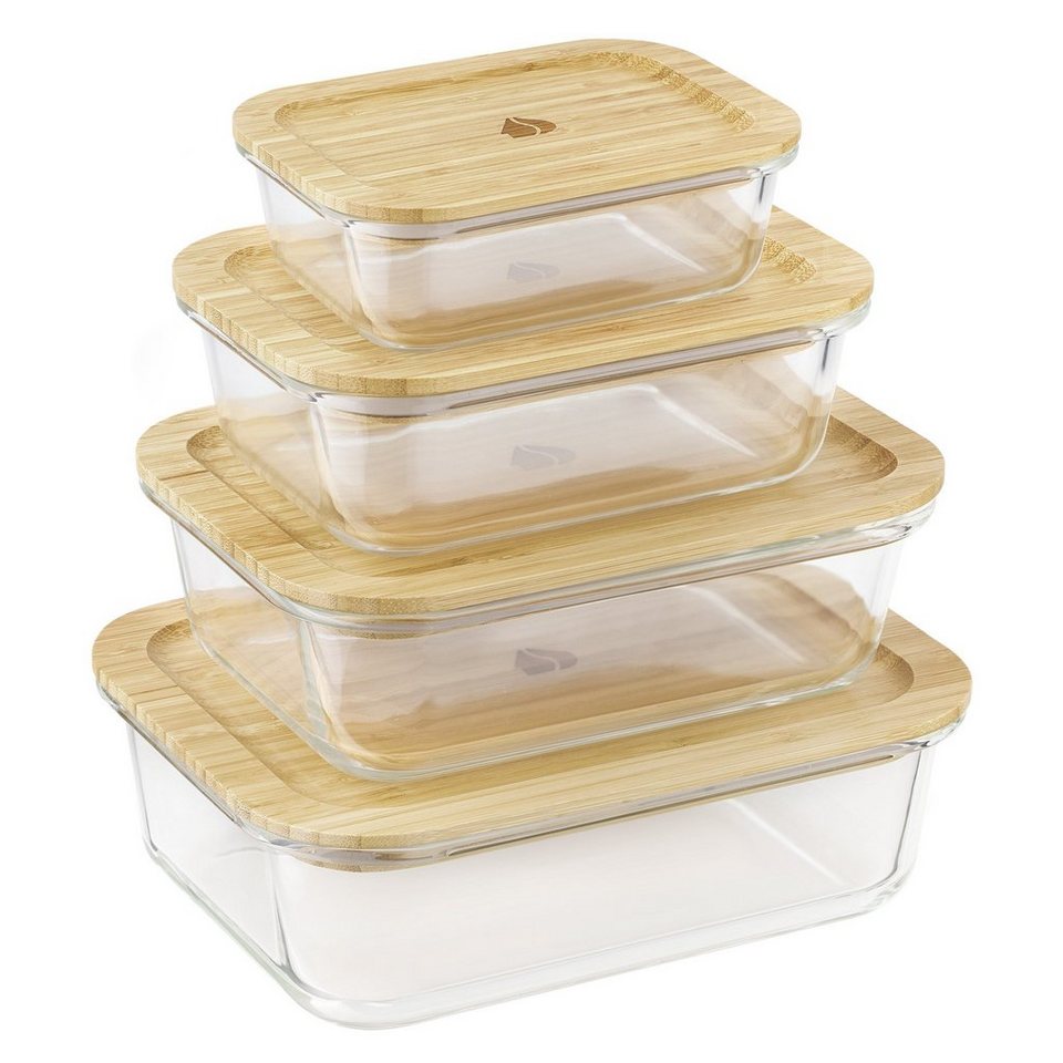 Navaris Lunchbox Glasbehälter Set Mit Bambus Deckel 4 Dosen