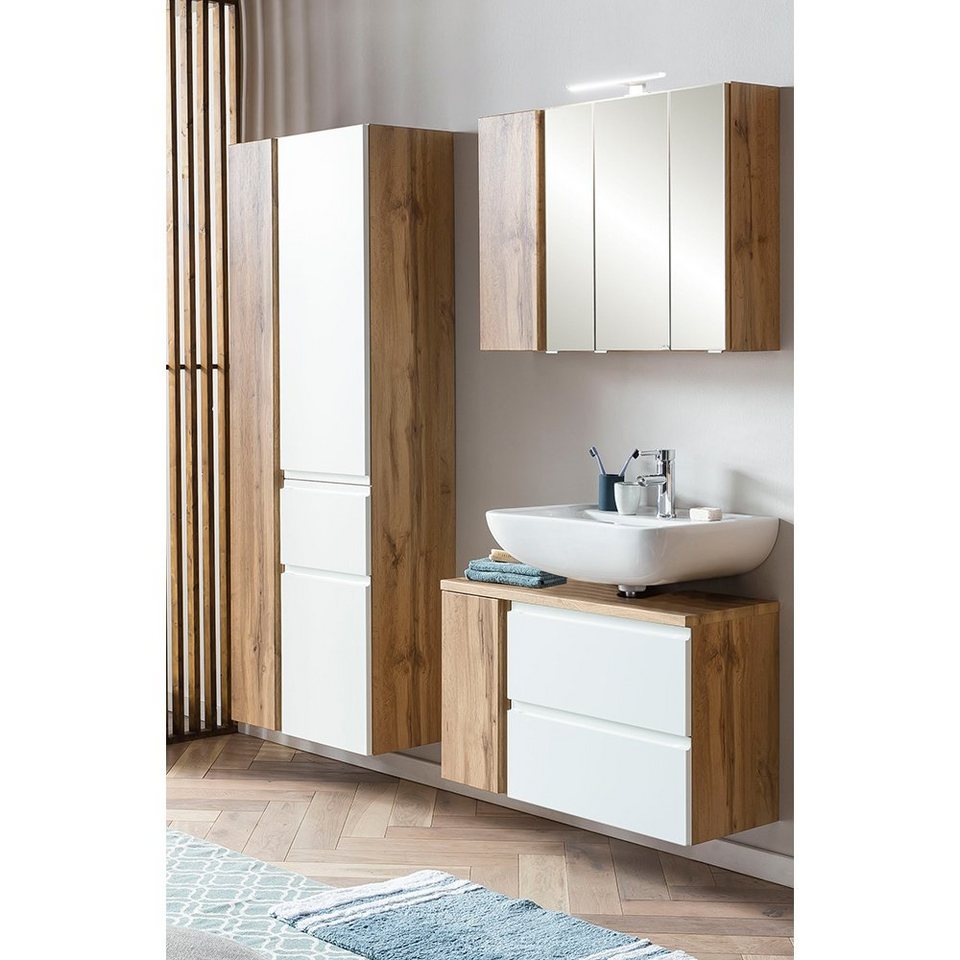 Lomadox Badmöbel Set Vasto 03 White Spar Set 3 St 3 Tlg Mit