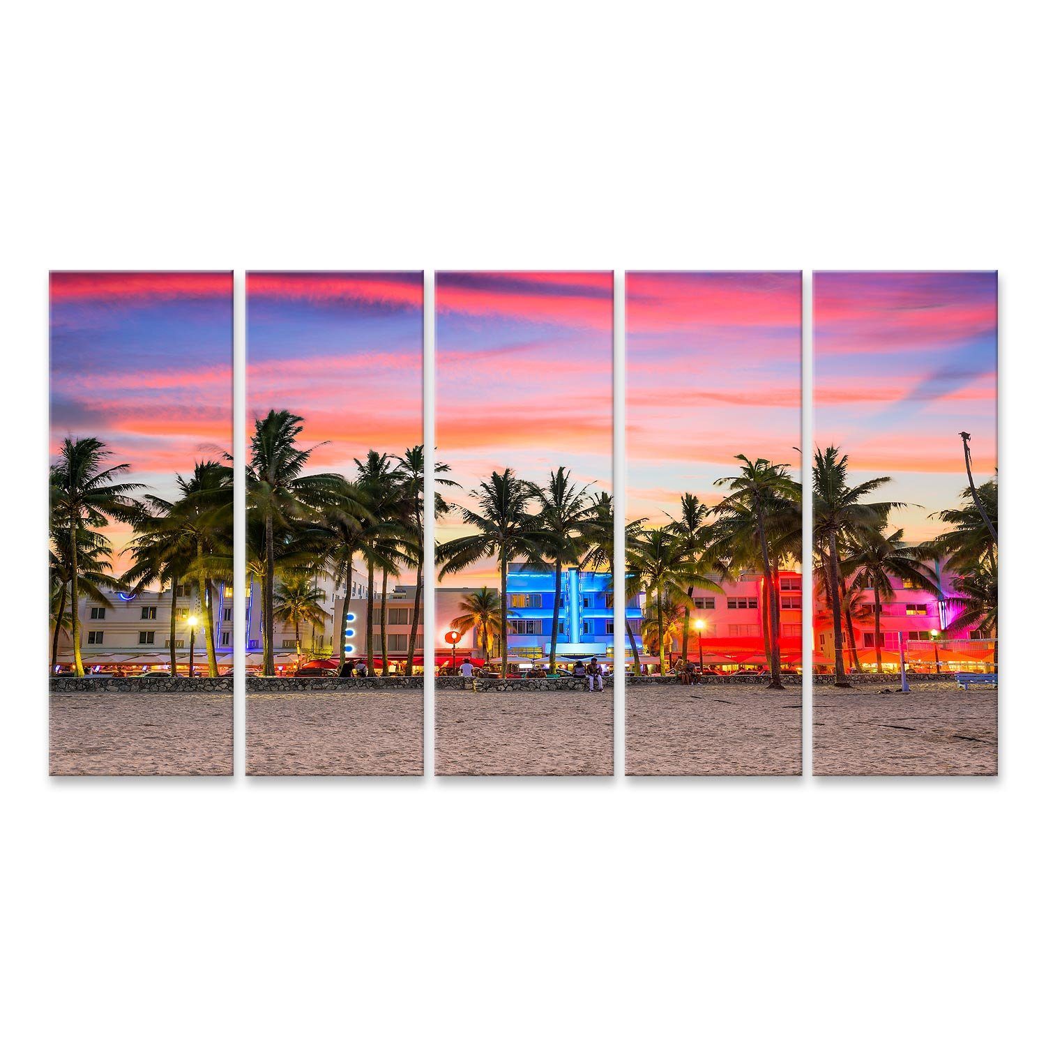 islandburner Leinwandbild »Bild auf Leinwand Miami Florida Usa Stadtbild Auf Miami Beach Am ...