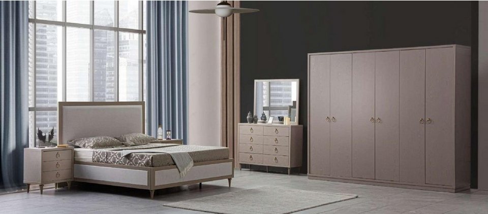 Jvmoebel Schlafzimmer Set Grau Schlafzimmer Set Bett 2x Nachttische
