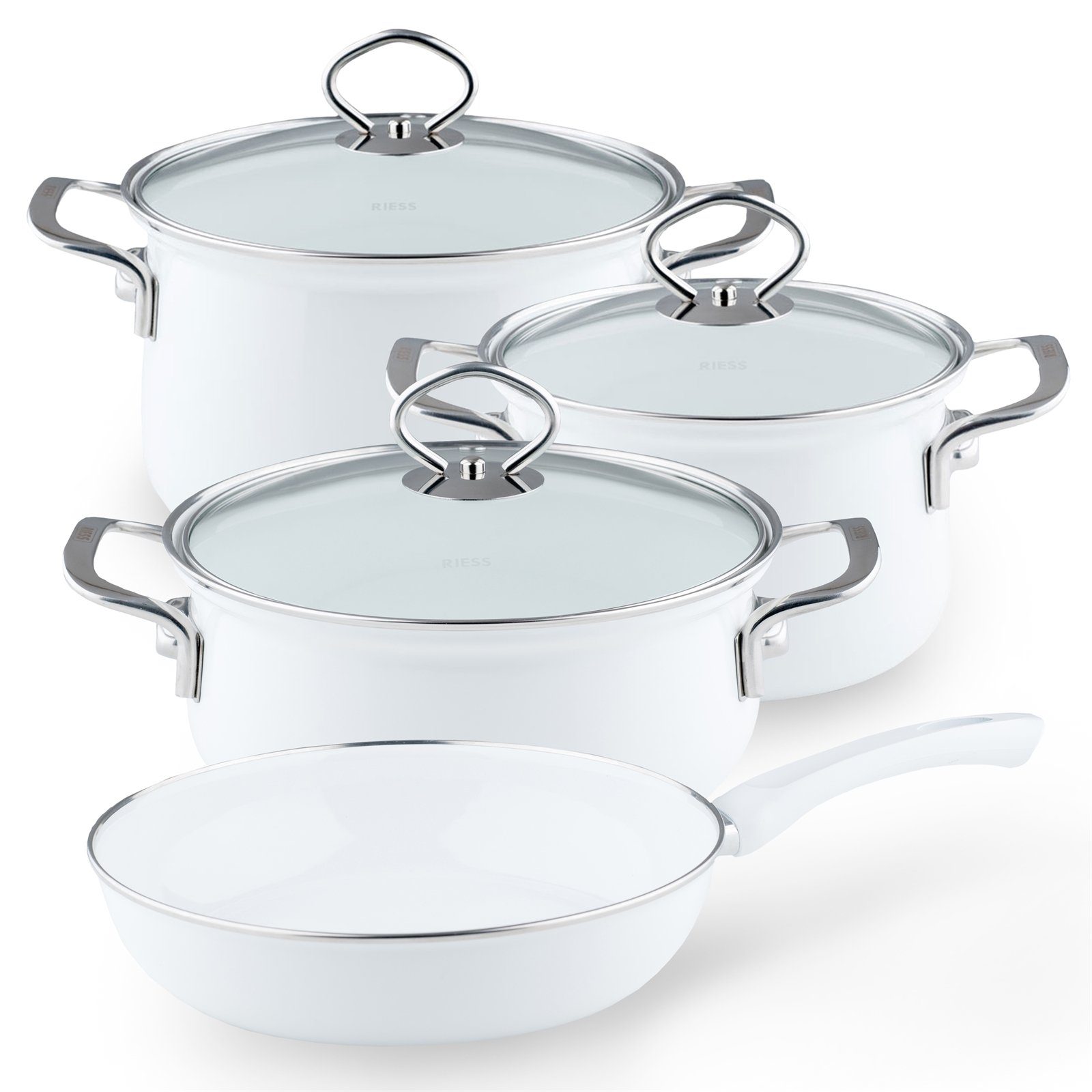 Riess Topf Set Topfset Starterset 4 Teilig Articweiss Emaille 4