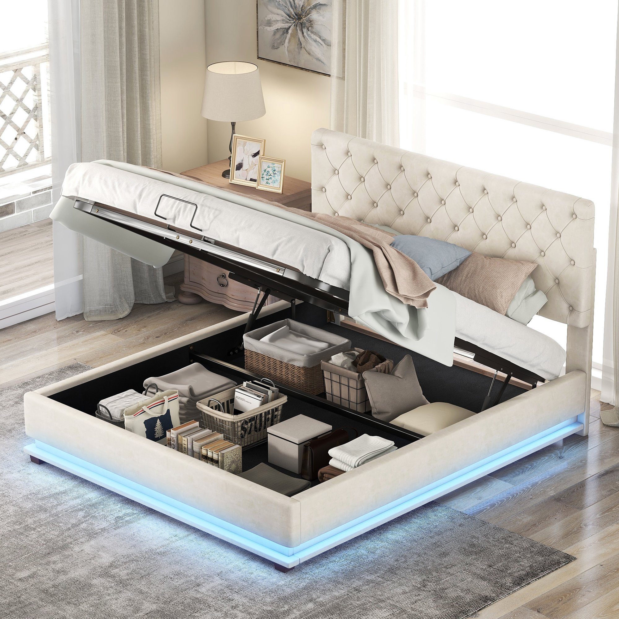 Hauss Sploe Polsterbett Doppelbett Led Licht Polsterbett Funktionsbett