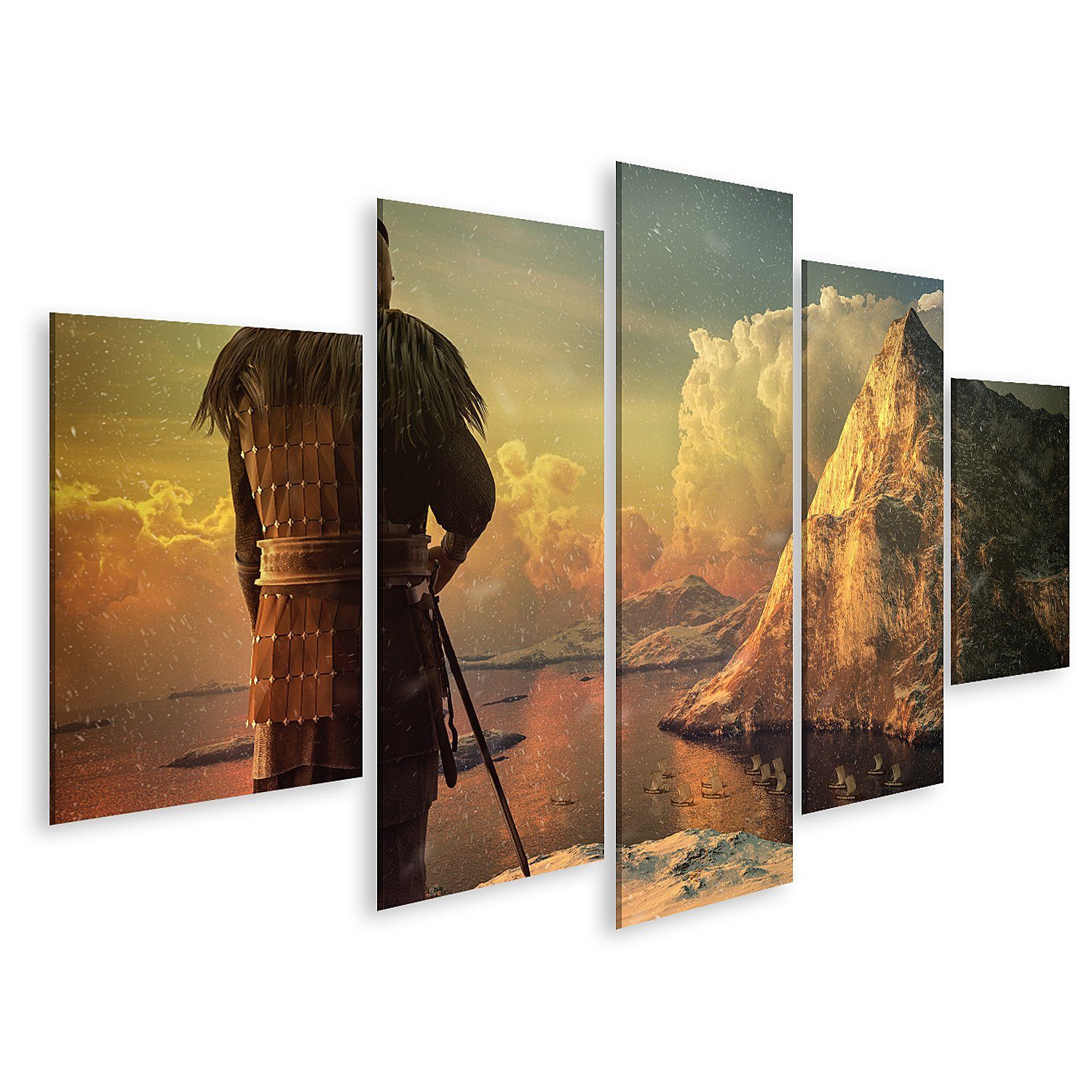 islandburner Leinwandbild Bild auf Leinwand Wikinger Krieger Meer Illustration Schnee Berg ...
