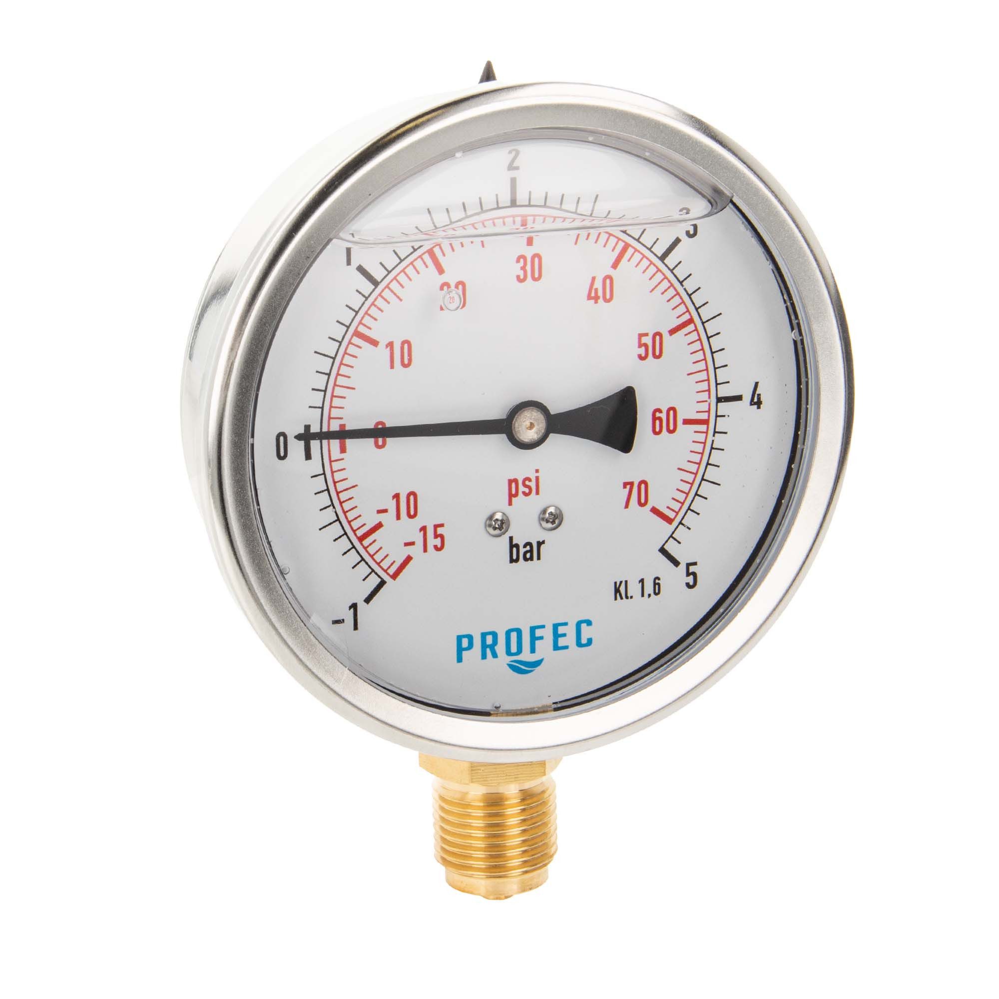 Profec Heizkörper Manometer Glyzeringefüllt, Ø 63 mm, 1/4 Zoll ...