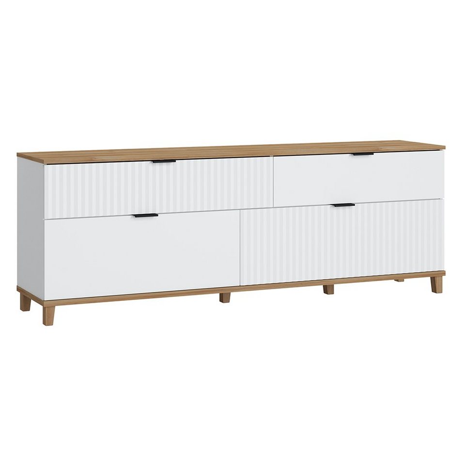Lomadox Lowboard Plymouth 129 Mit 2 Schubladen 2 Klappen In Weiß Mit