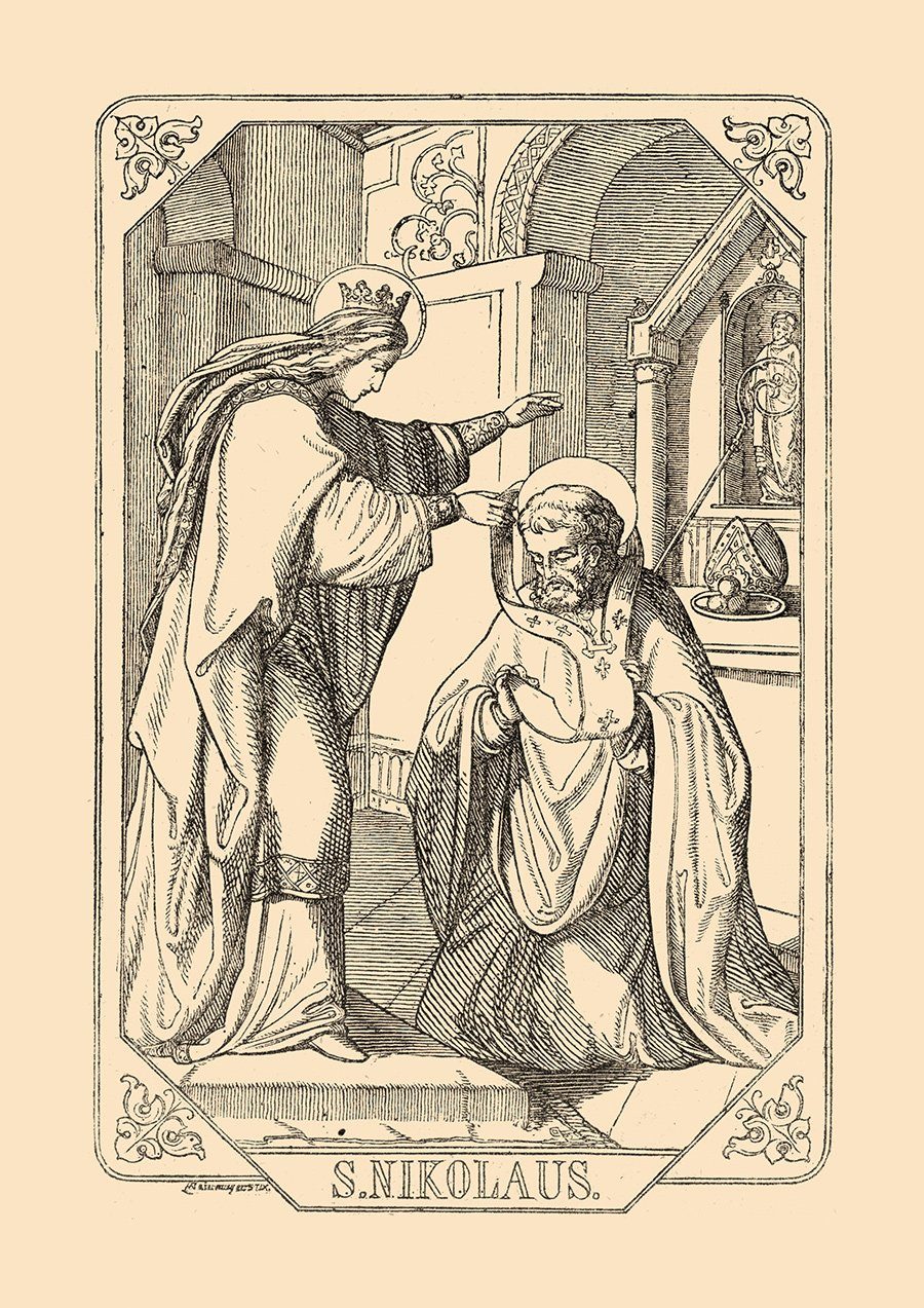 Kunstdruck Der heilige Nikolaus von Myra Wundertäter Holzstich Sankt A4 1086, (1 St)