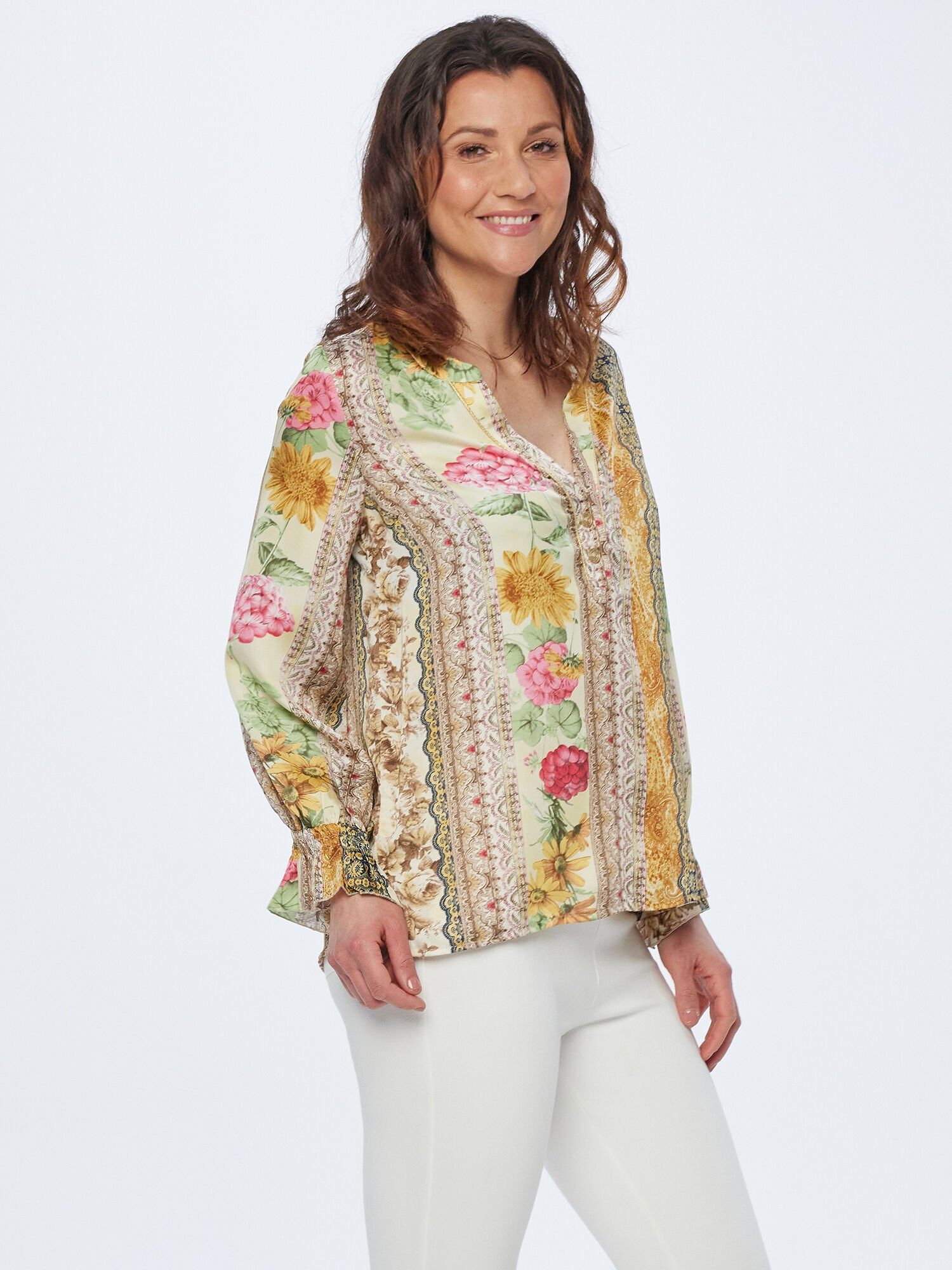 MONACO blue Langarmbluse Hemdbluse Oberteil-figurumspielend mit Tücherdruck