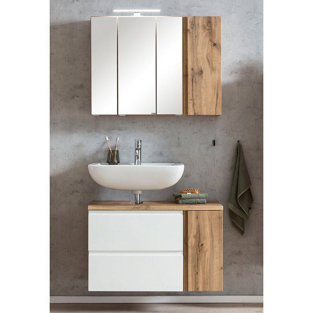 Lomadox Badmöbel Set Vasto 03 White Spar Set 2 St Wotan Eiche Nb