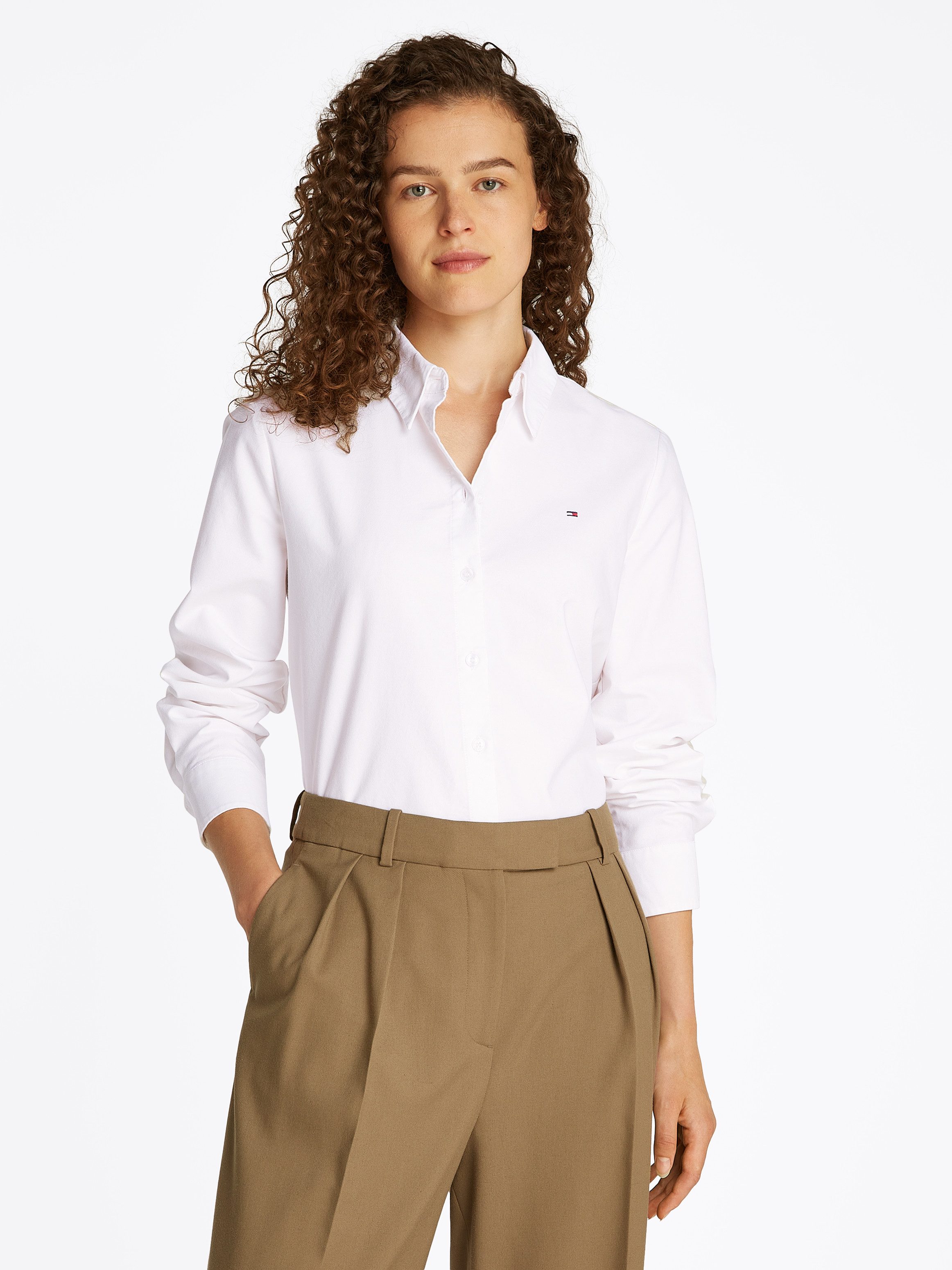 Tommy Hilfiger Hemdbluse Oxford Relaxed Fit Shirt Mit Aufgestickter Flag