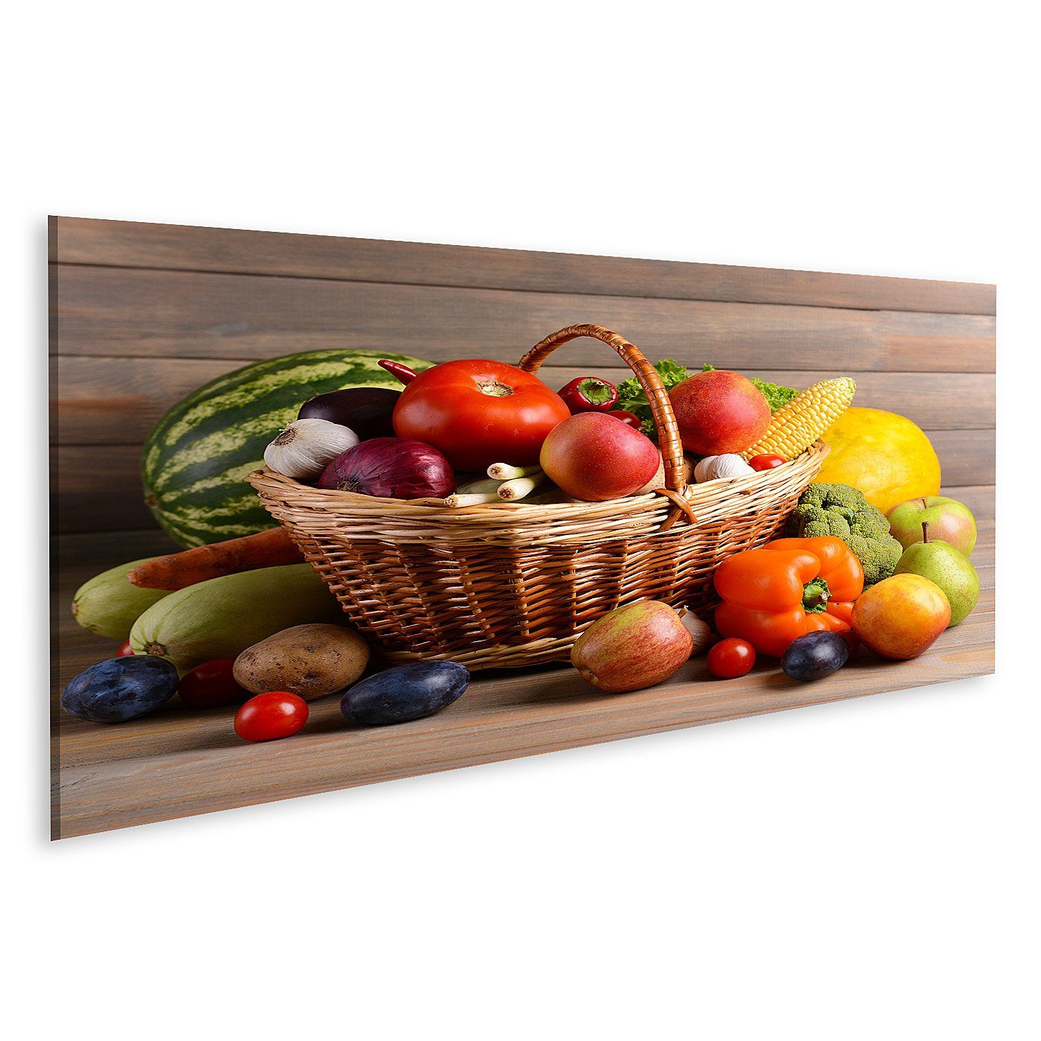 islandburner Leinwandbild Bild auf Leinwand Frisches Bio-Obst und -Gemüse auf hölzernem Hintergr