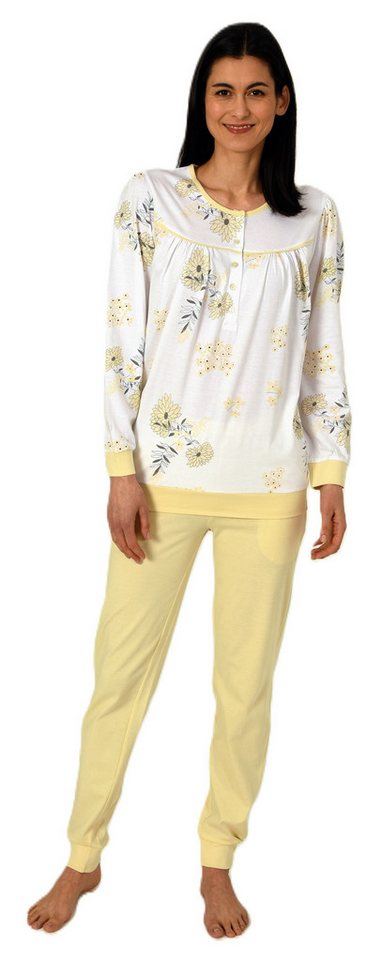 Normann Pyjama Damen Fraulicher Langarm Schlafanzug Mit Bündchen Im