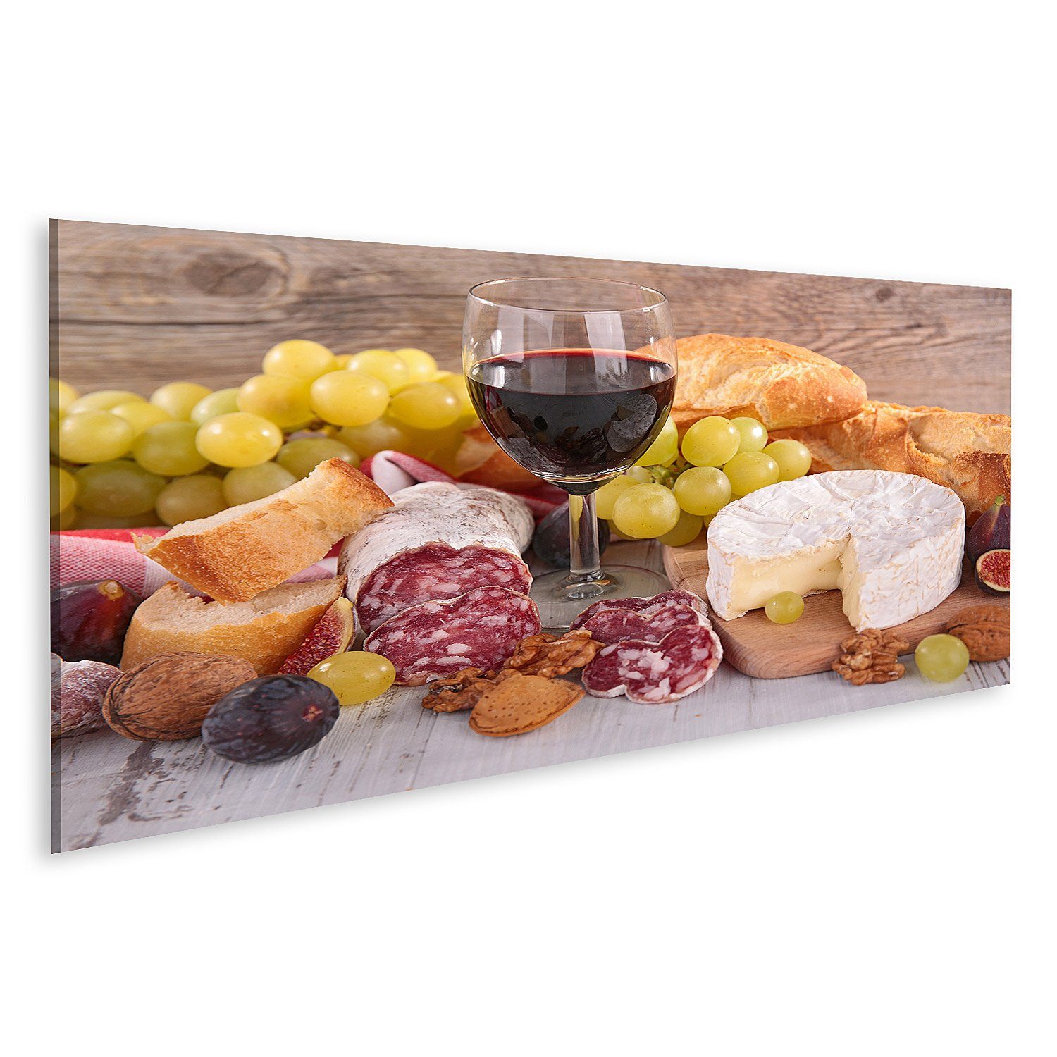 islandburner Leinwandbild Bild auf Leinwand Wein, Käse, Wurst und Brot Wandbild Poster Kunstdruc