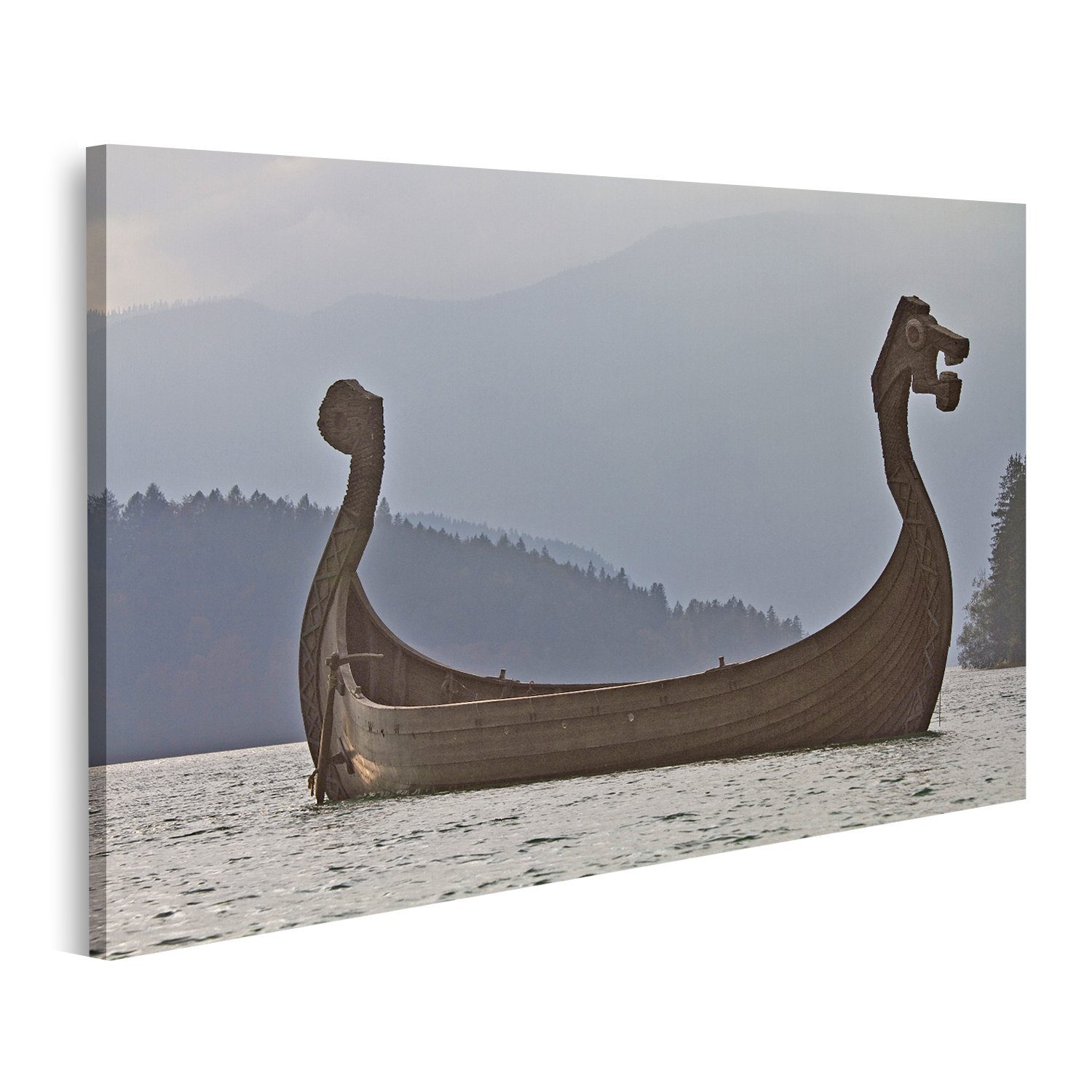 islandburner Leinwandbild Bild auf Leinwand Wikinger Schiff In Walchensee Gegen Das Licht Wandb