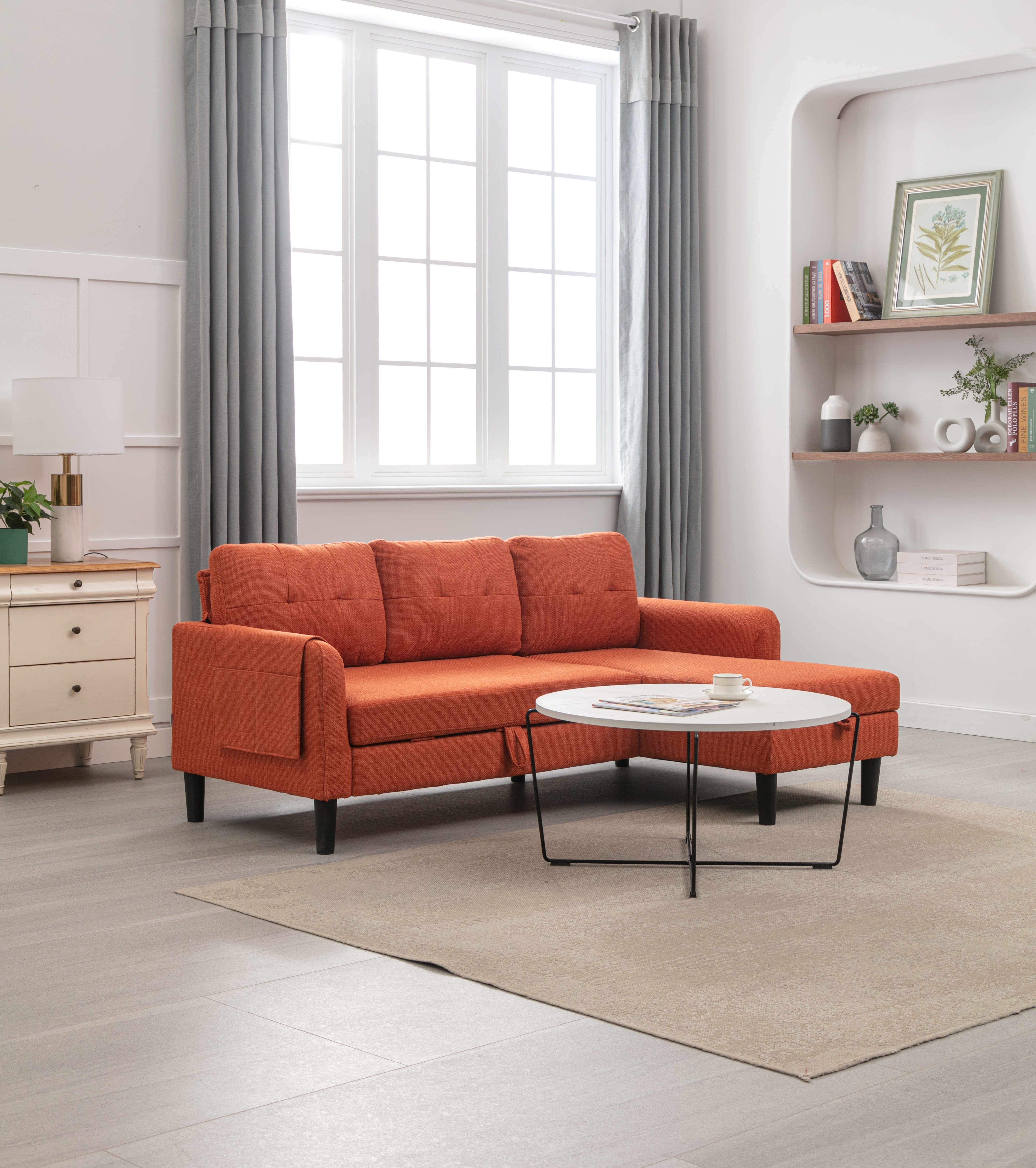 Odikalo Loungesofa Wendbar Anbau Schlafsofa Mehrzweck 3er Sofa Stauraum
