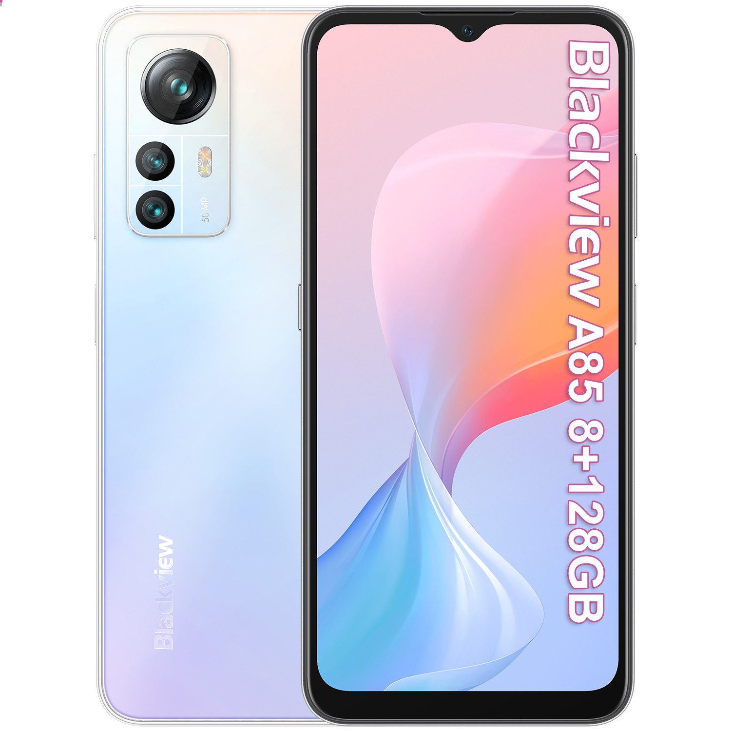 blackview A85 Smartphone (6.5 Zoll, 128 GB Speicherplatz, 50 MP Kamera, Fingerabdruck, Dual SIM 4G)